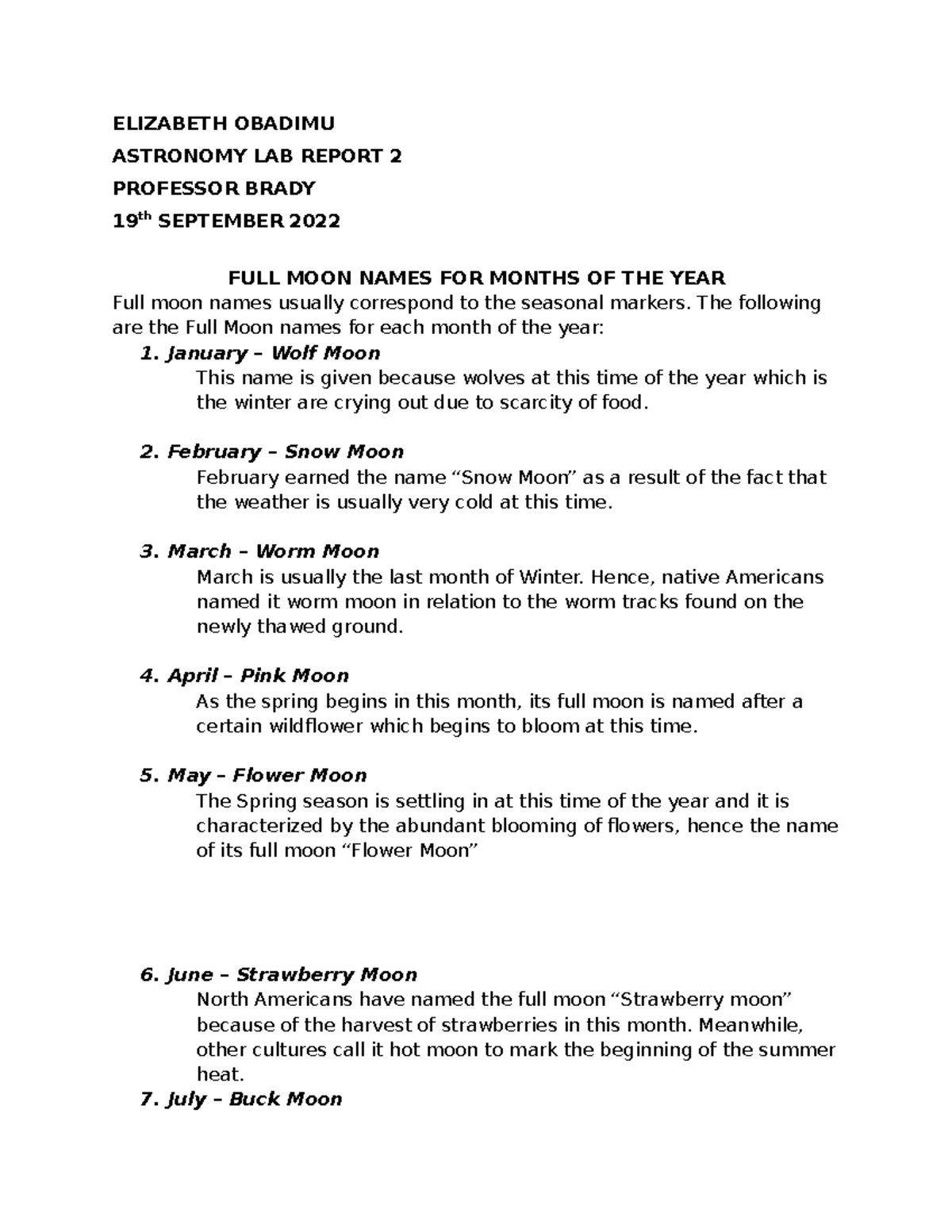 Elizabeth Obadimu LAB Report 2 - ELIZABETH OBADIMU ASTRONOMY LAB REPORT ...