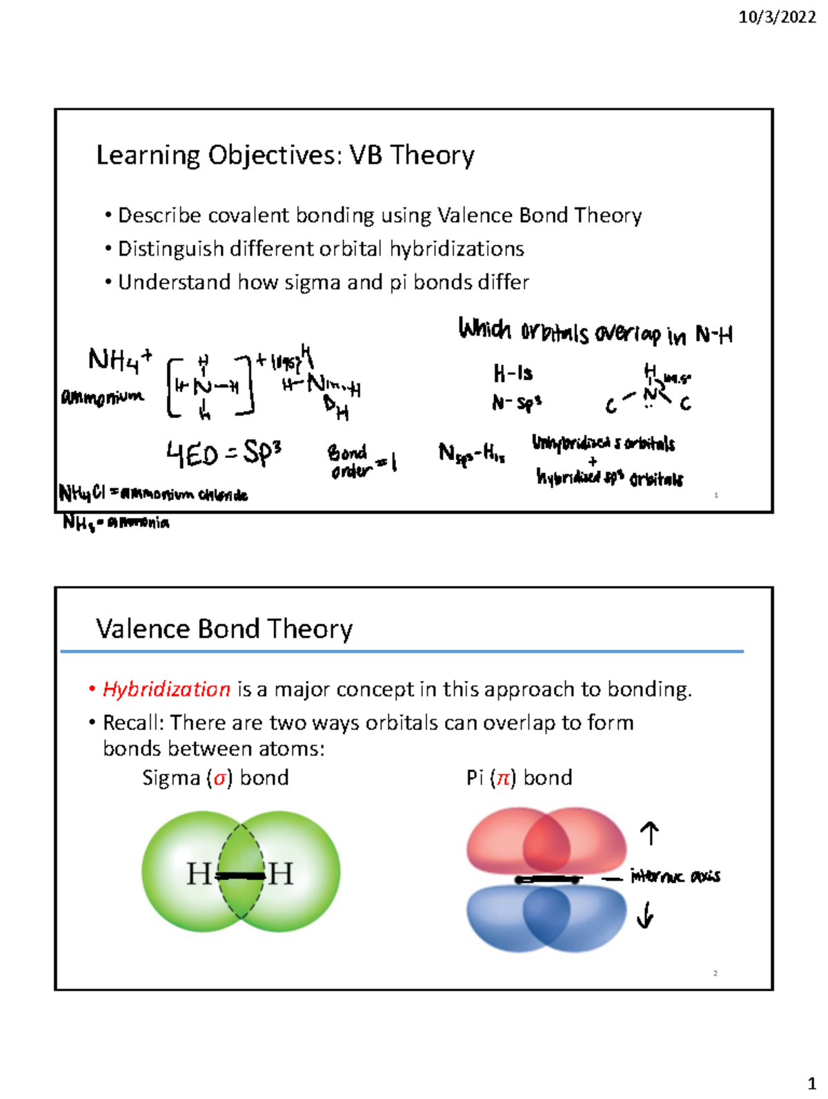 Lecture 17 - Learning Objectives: VB Theory - Describe covalent bonding ...