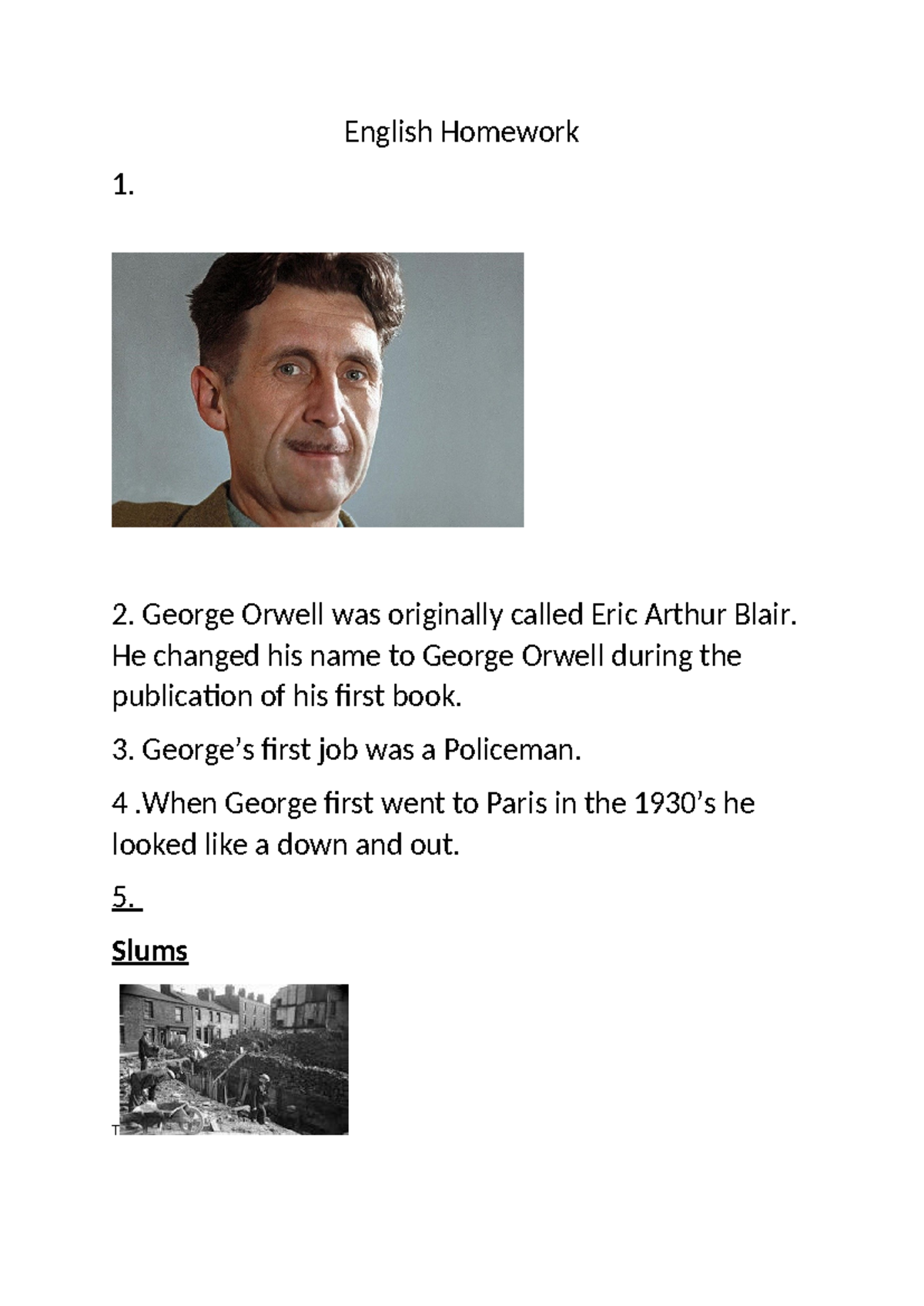 George Orwell work - 1st Mar 23 - English Homework 1. 2. George Orwell ...