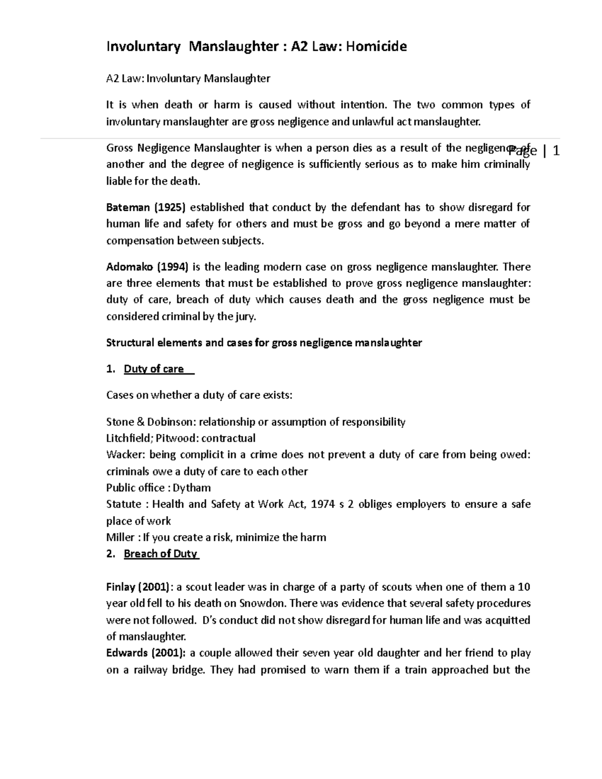 Involuntary manslaughter criminal law - LW263 - Brighton - Studocu