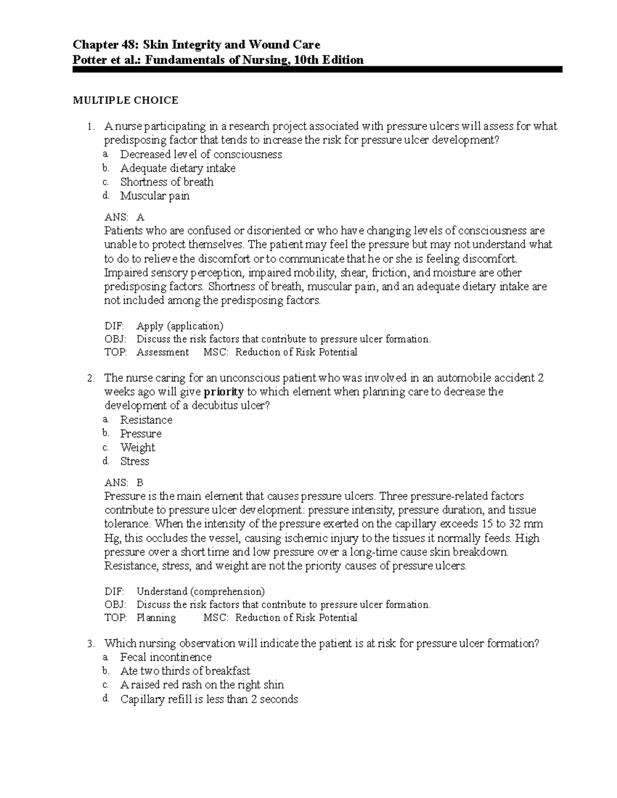 C48 - Chapter 48: Skin Integrity and Wound Care Potter et al ...