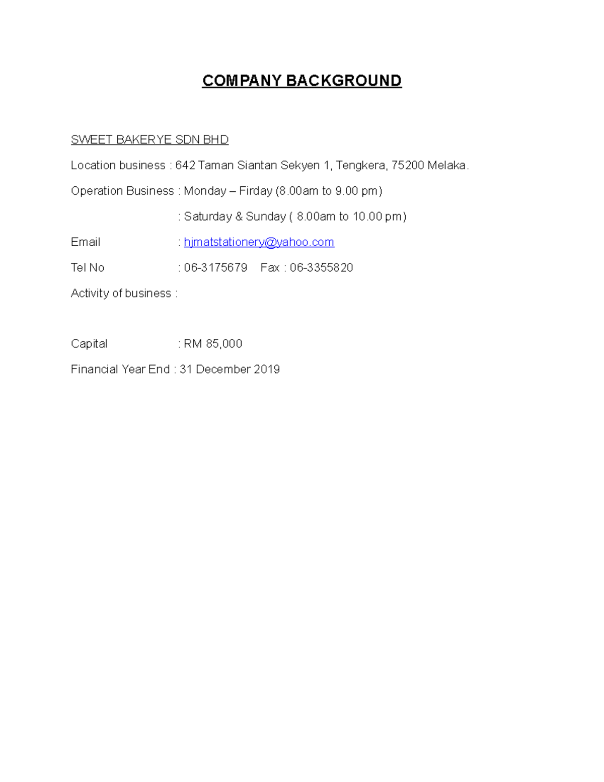 Demografi Agama di Malaysia - COMPANY BACKGROUND SWEET BAKERYE SDN BHD ...