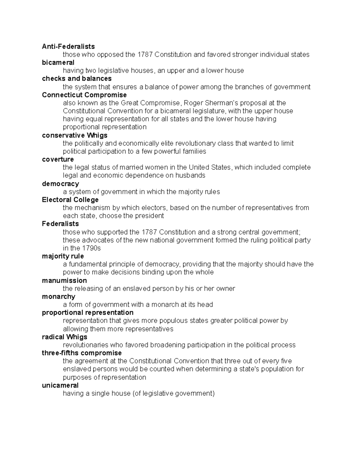 US History Chapter 7 Vocab - Anti-Federalists those who opposed the ...