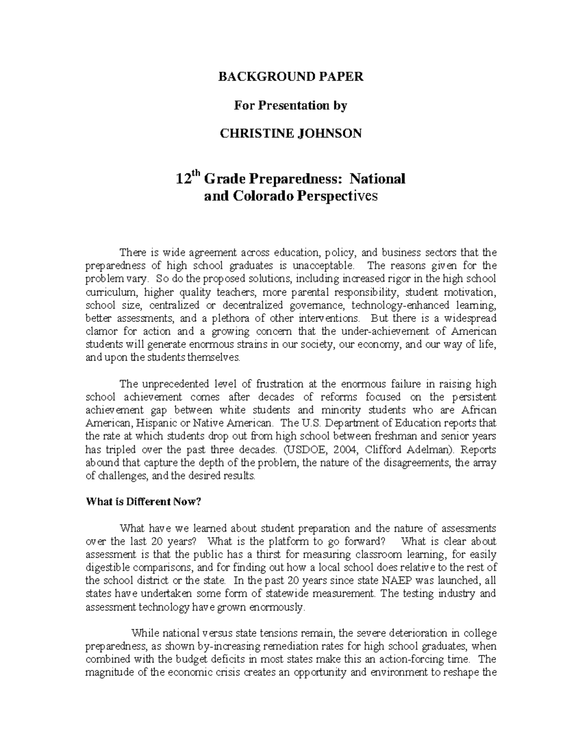 Johnson-preparedness - BACKGROUND PAPER For Presentation by CHRISTINE ...