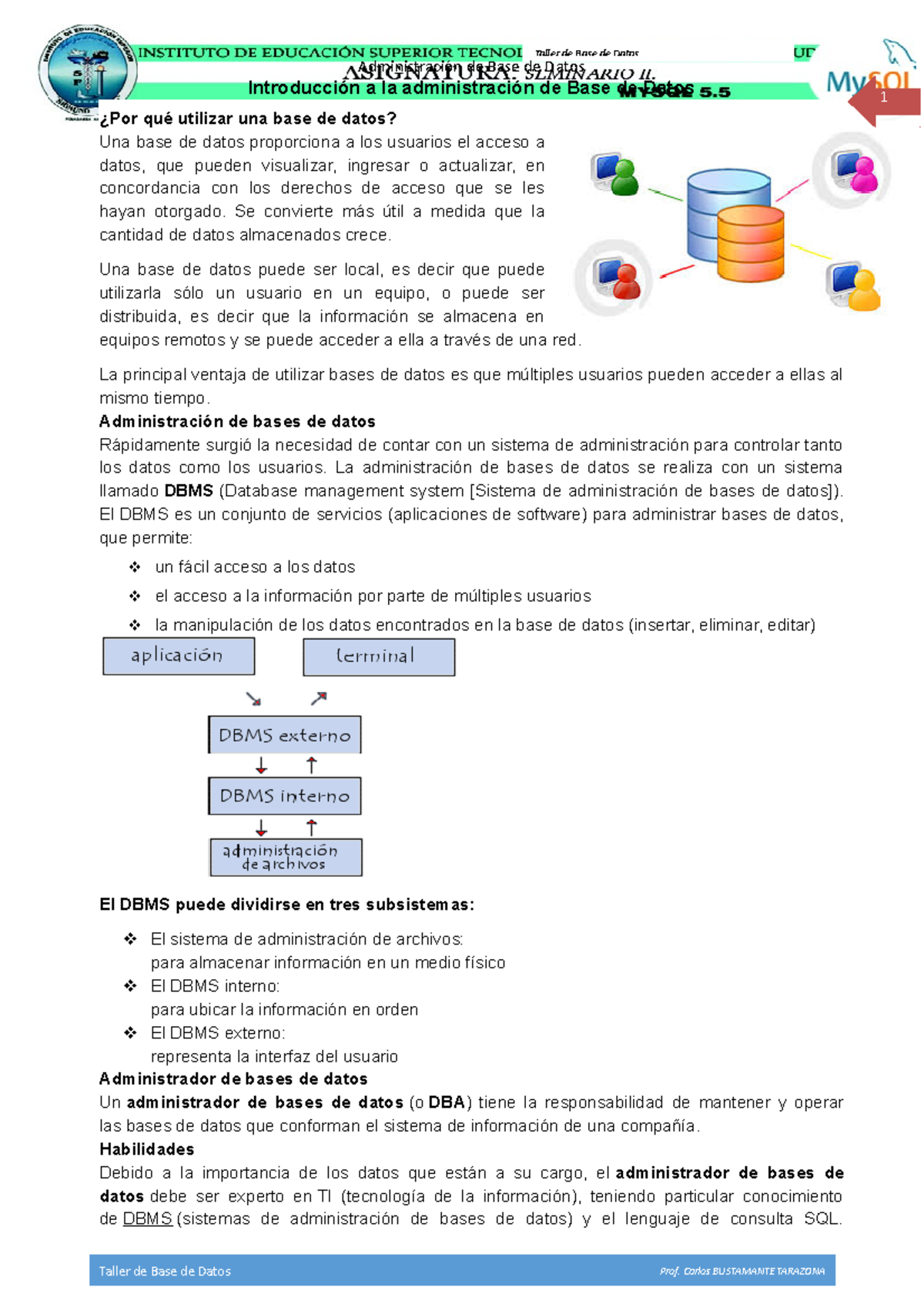 Manual Administración de Base de Datos - Administración de Base de ...