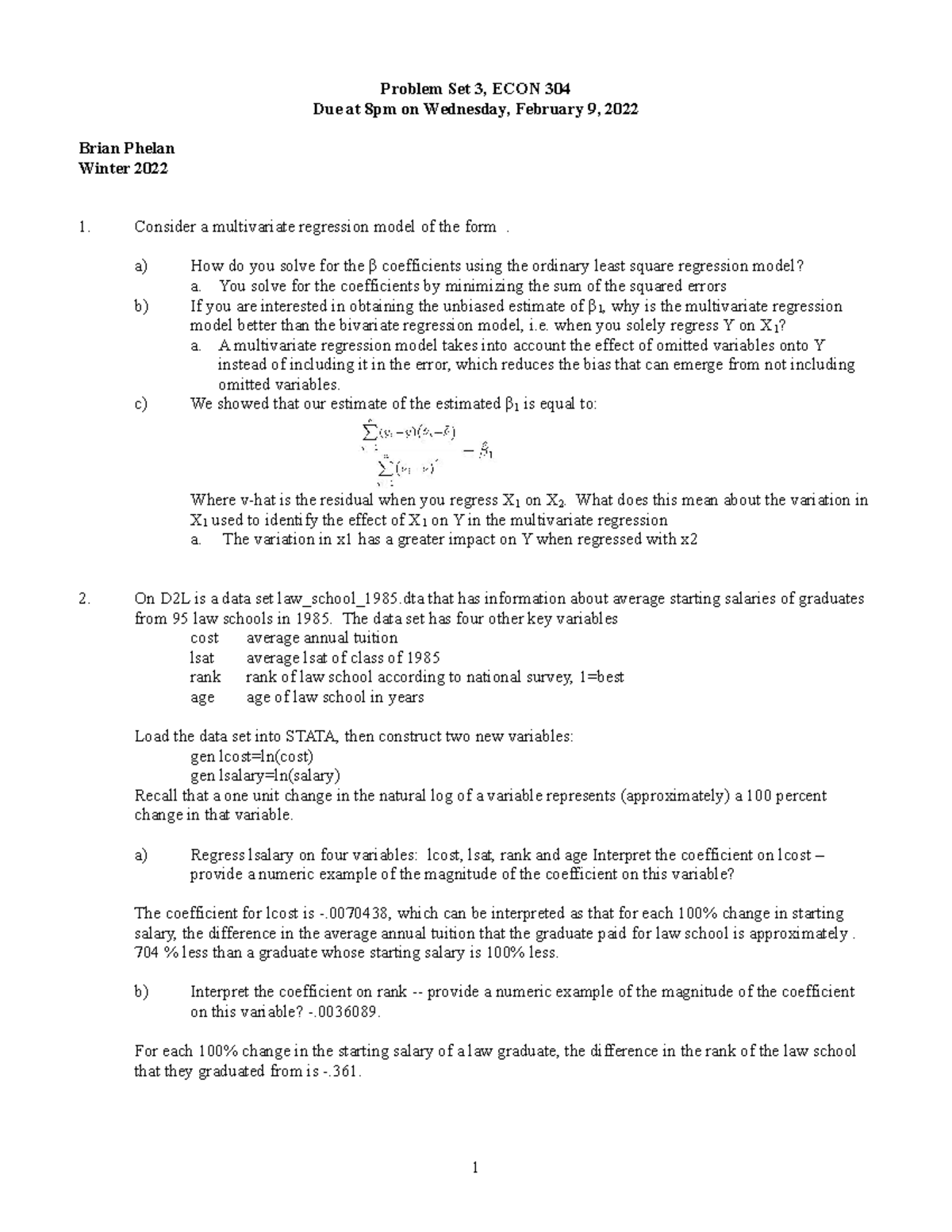 Ps3 Aditya Deepak Problem Set 3 Problem Set 3 Econ 304 Due At 8pm On Wednesday February 9