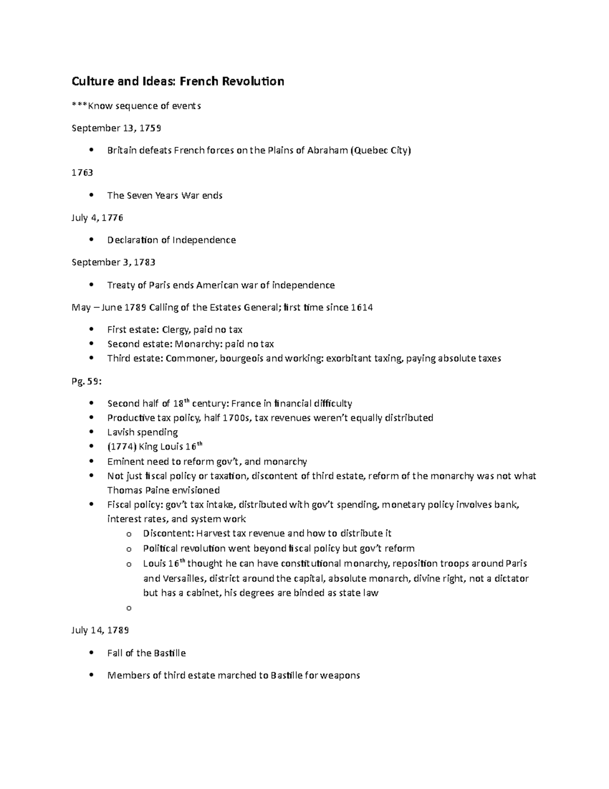 French Revolution - Lecture notes 1 - Culture and Ideas: French ...