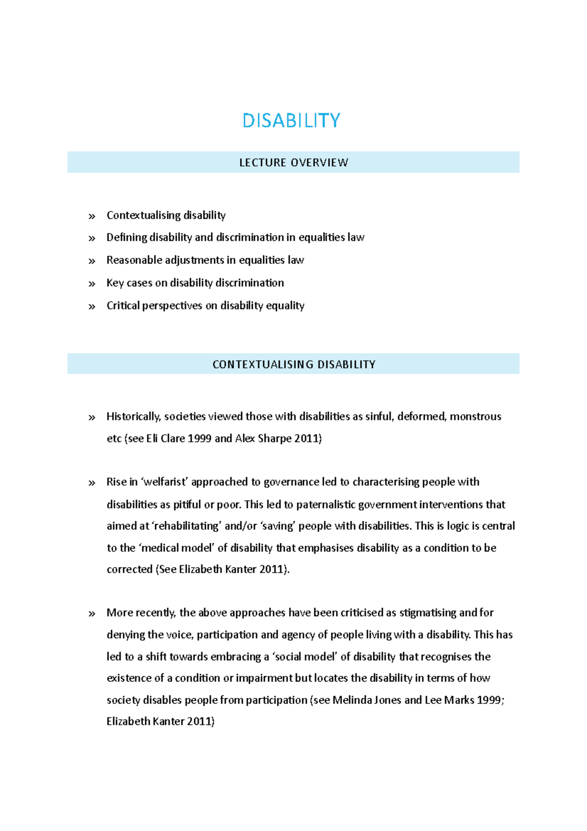 Disability - DISABILITY LECTURE OVERVIEW » Contextualising disability » Defining disability and ...