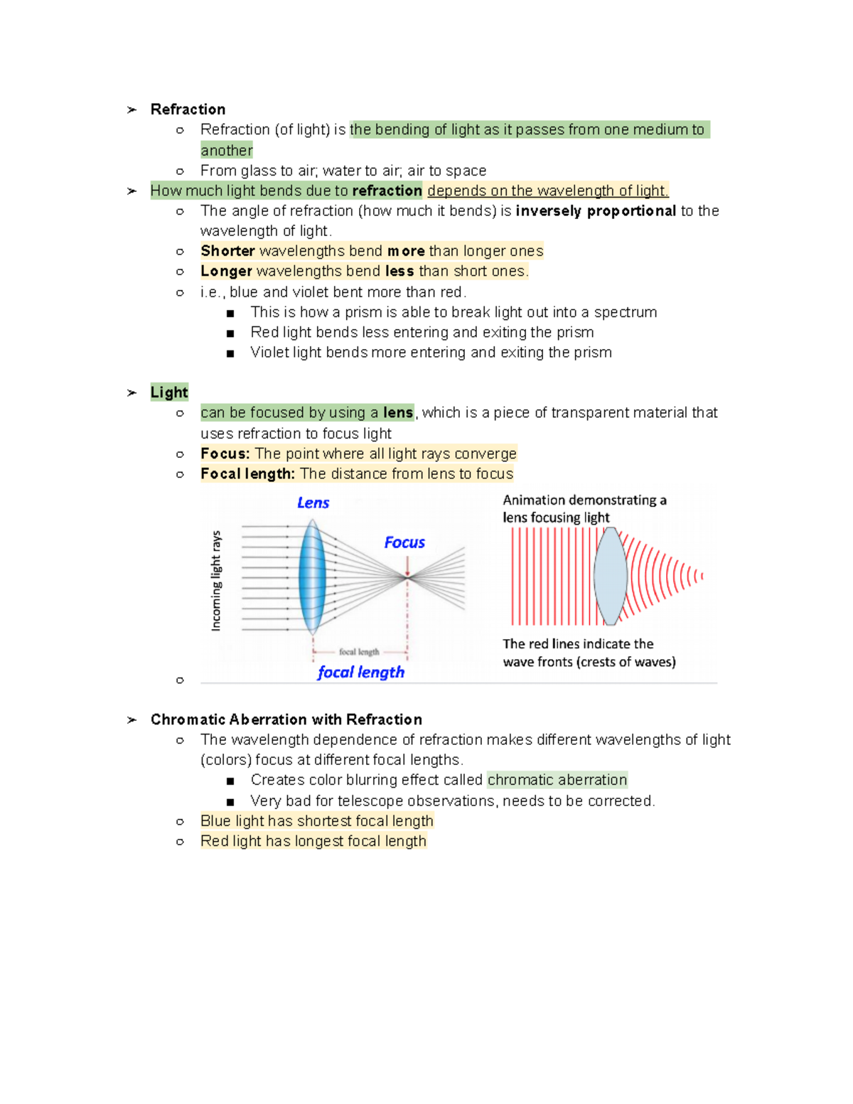 WEEK 9 Light Telescopes cont - Refraction Refraction (of light) is the ...