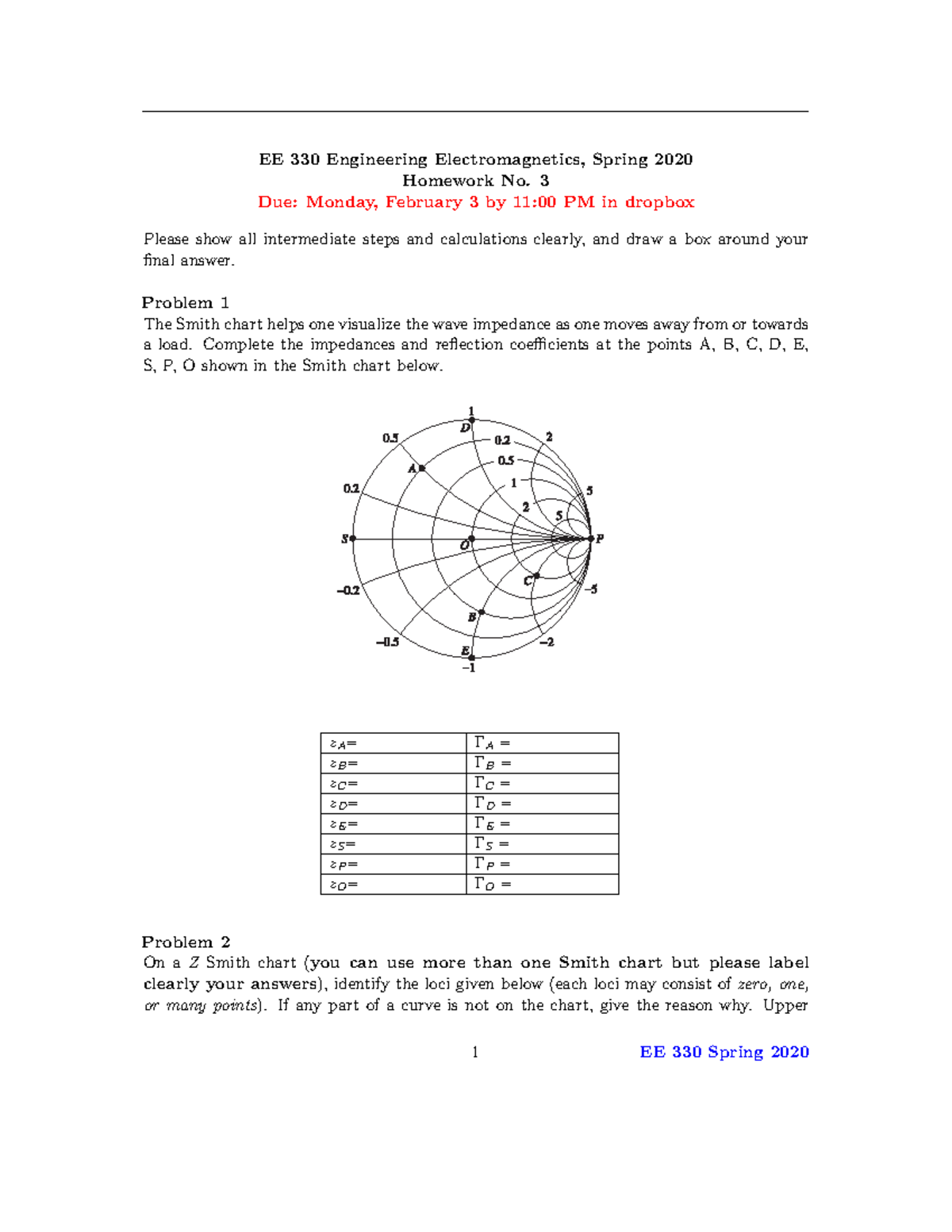 EE 330 HW3 Spring 2020 updated - EE 330 Engineering Electromagnetics ...
