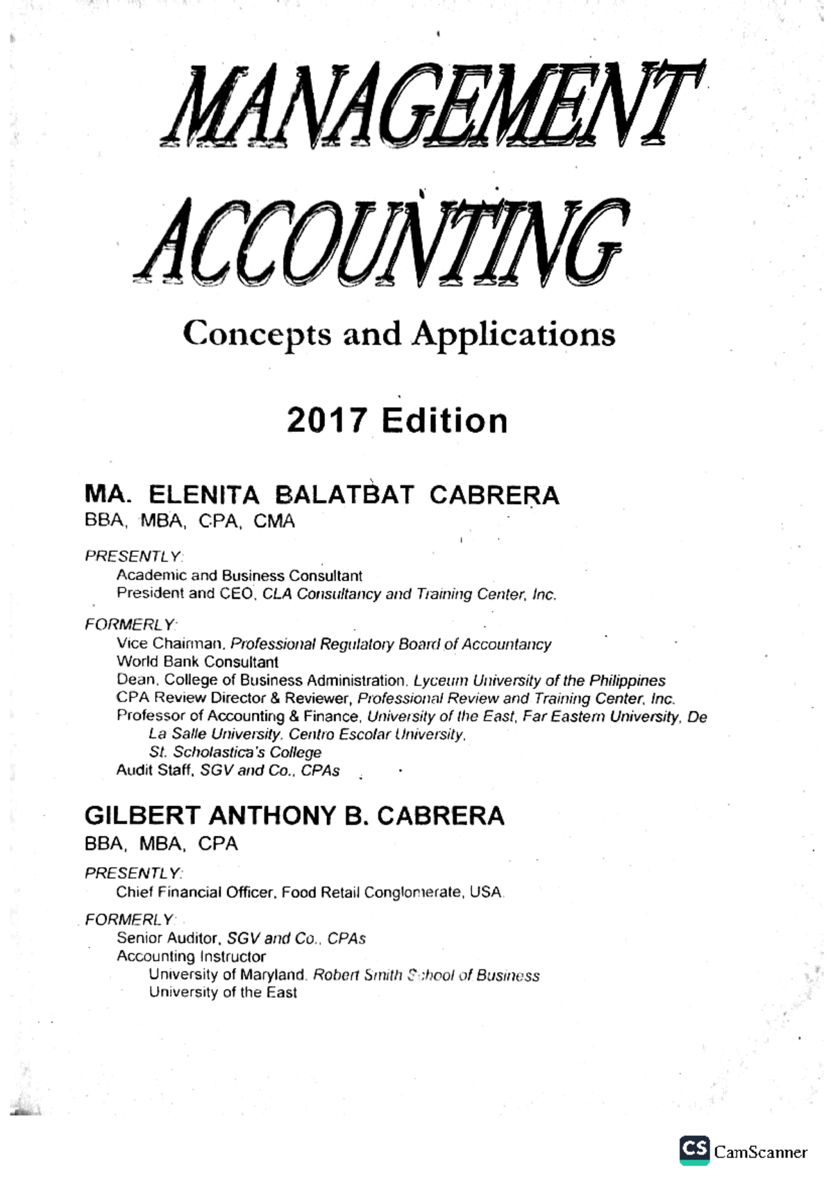 Management Accounting - Cabrera 2017 Edition - Studocu