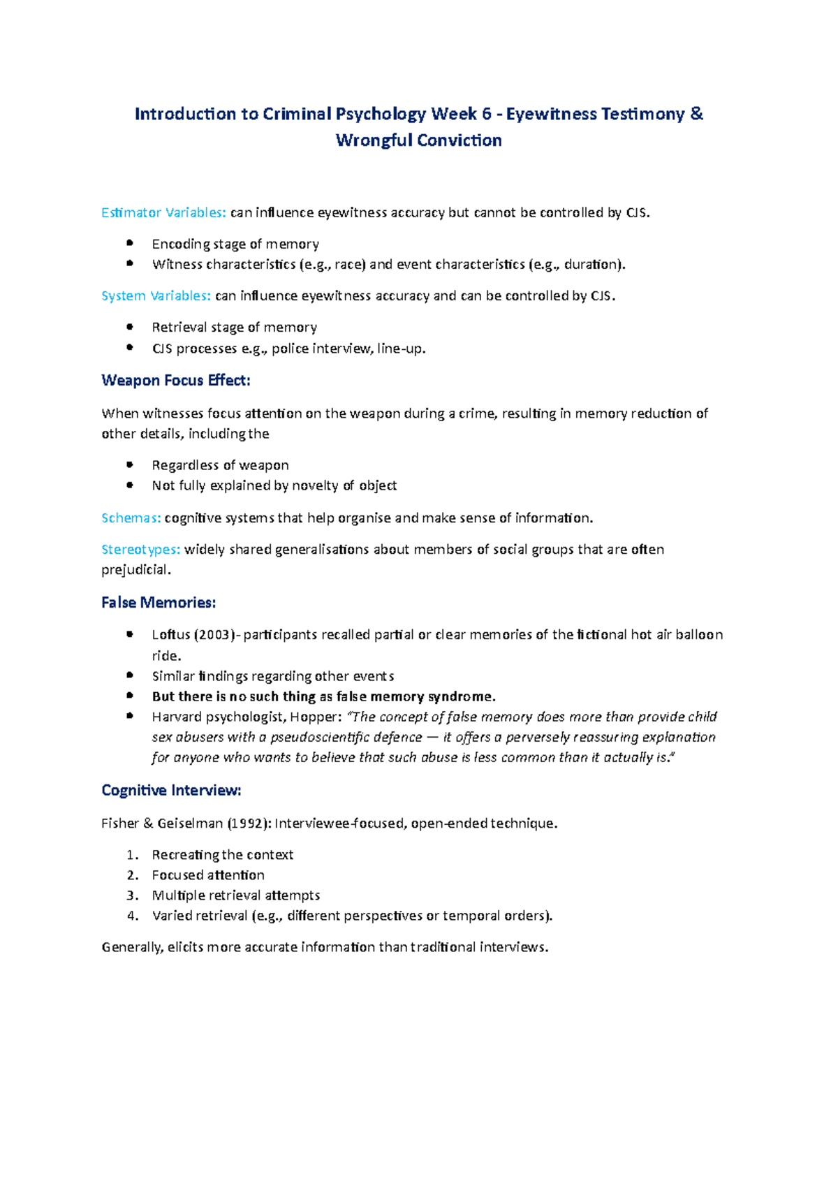 Introduction to Criminal Psychology Week 6 - Eyewitness Testimony ...