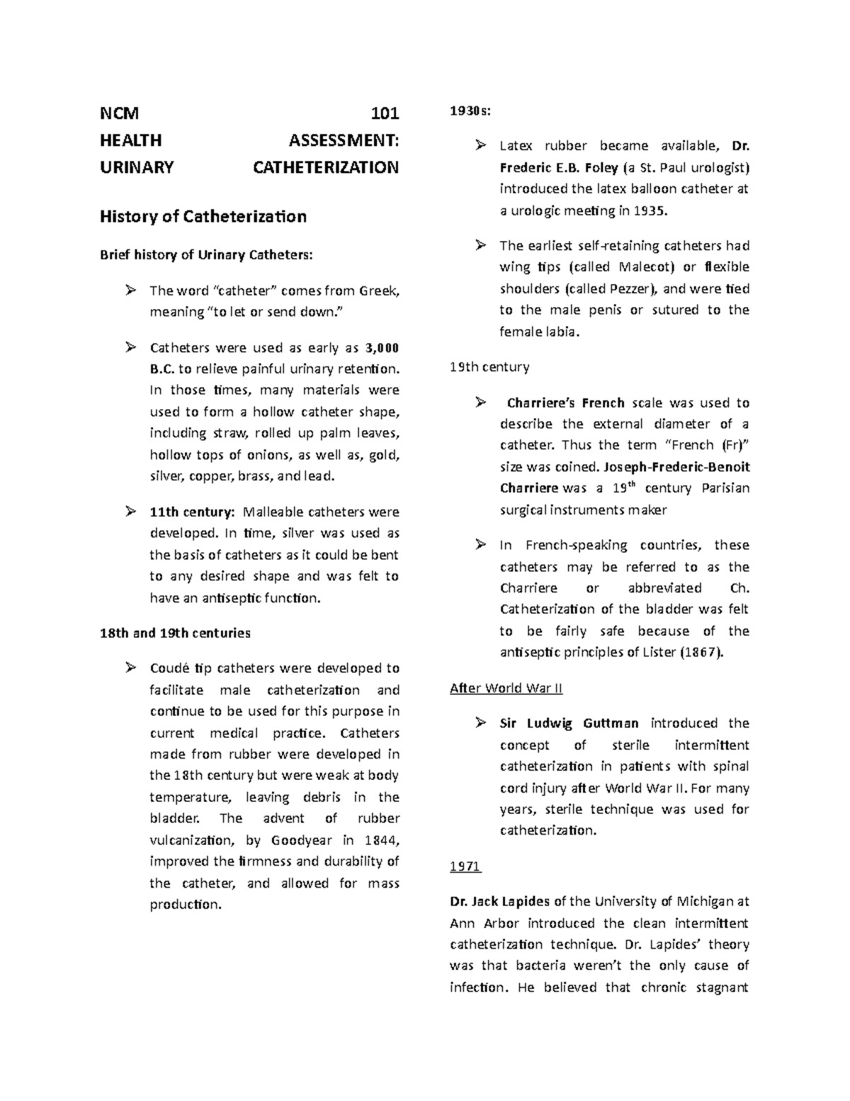 NCM-101 - Uahshs - NCM 101 HEALTH ASSESSMENT: URINARY CATHETERIZATION ...