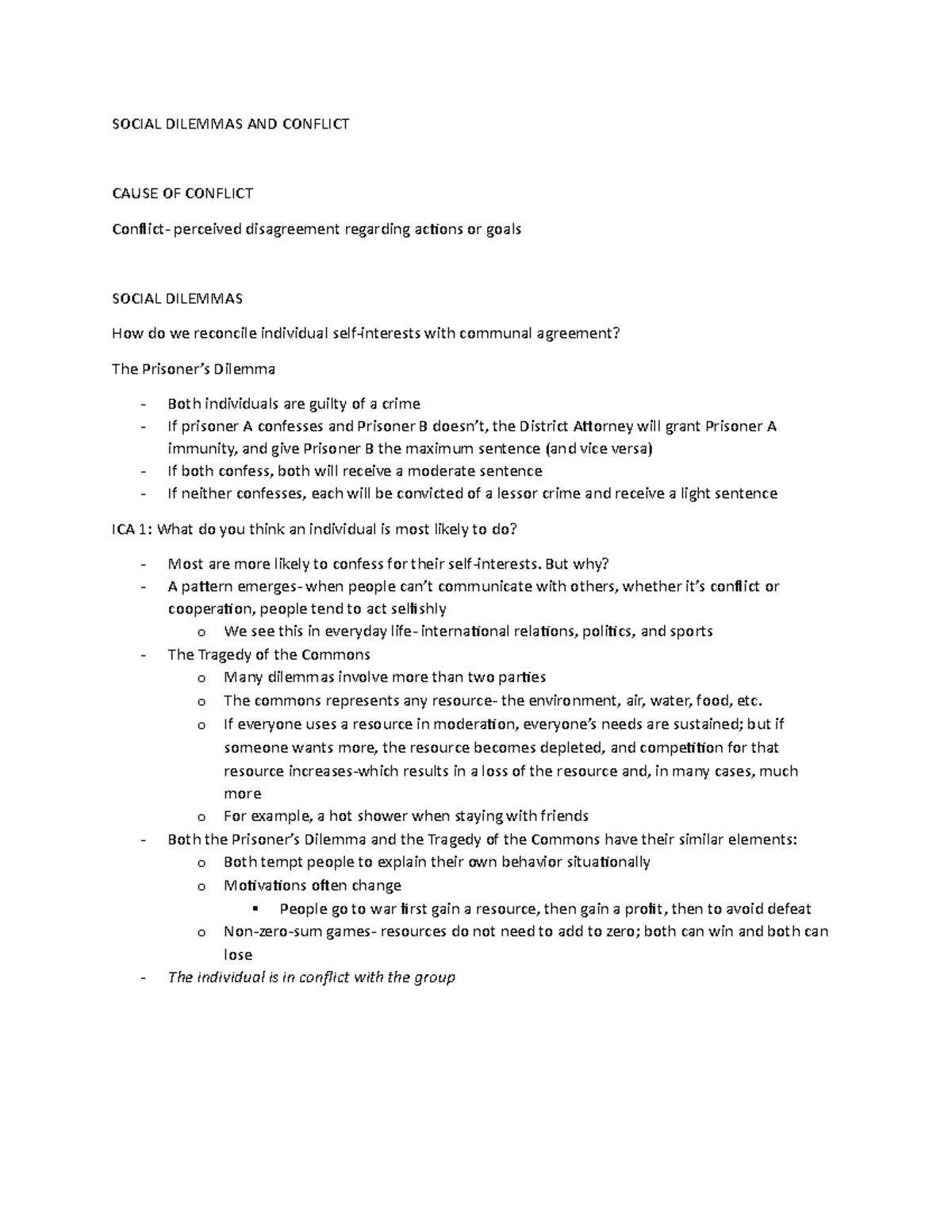 Social Dilemmas AND Conflict - SOCIAL DILEMMAS AND CONFLICT CAUSE OF ...