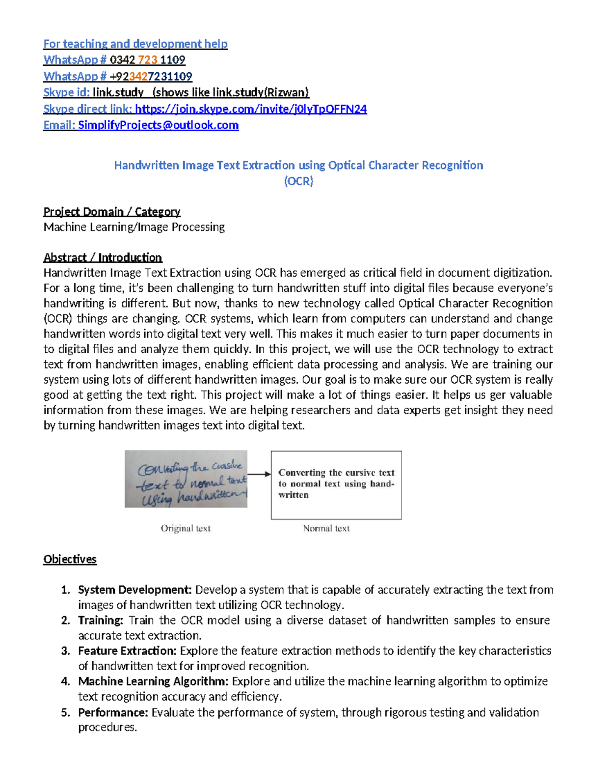Handwritten Image Text Extraction Using Optical Character Recognition