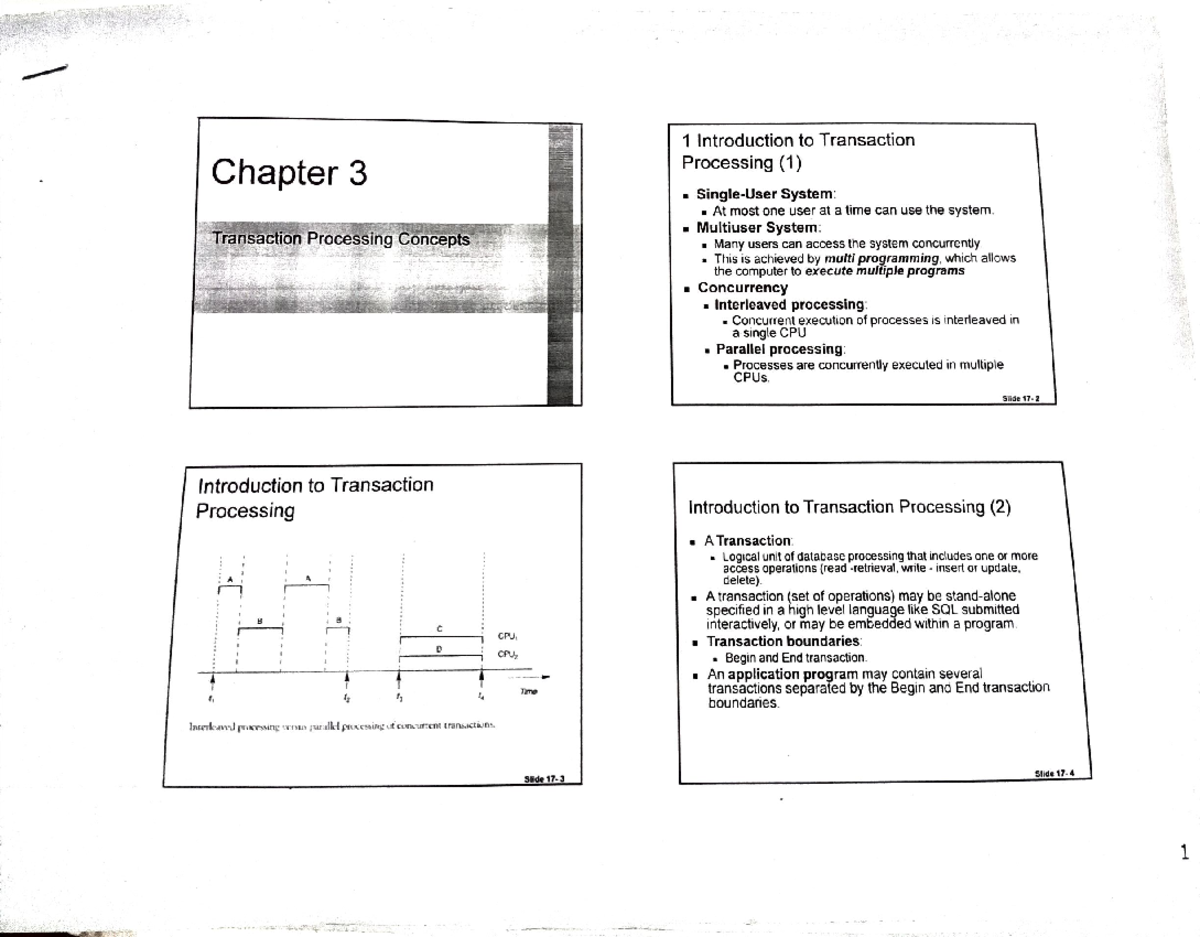 Chapter 3 database - Lecture notes 1 - Introduction to Transaction ...