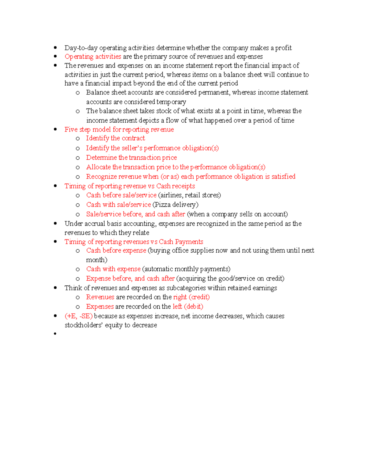 Chapter 3 Textbook Notes - Day-to-day operating activities determine ...