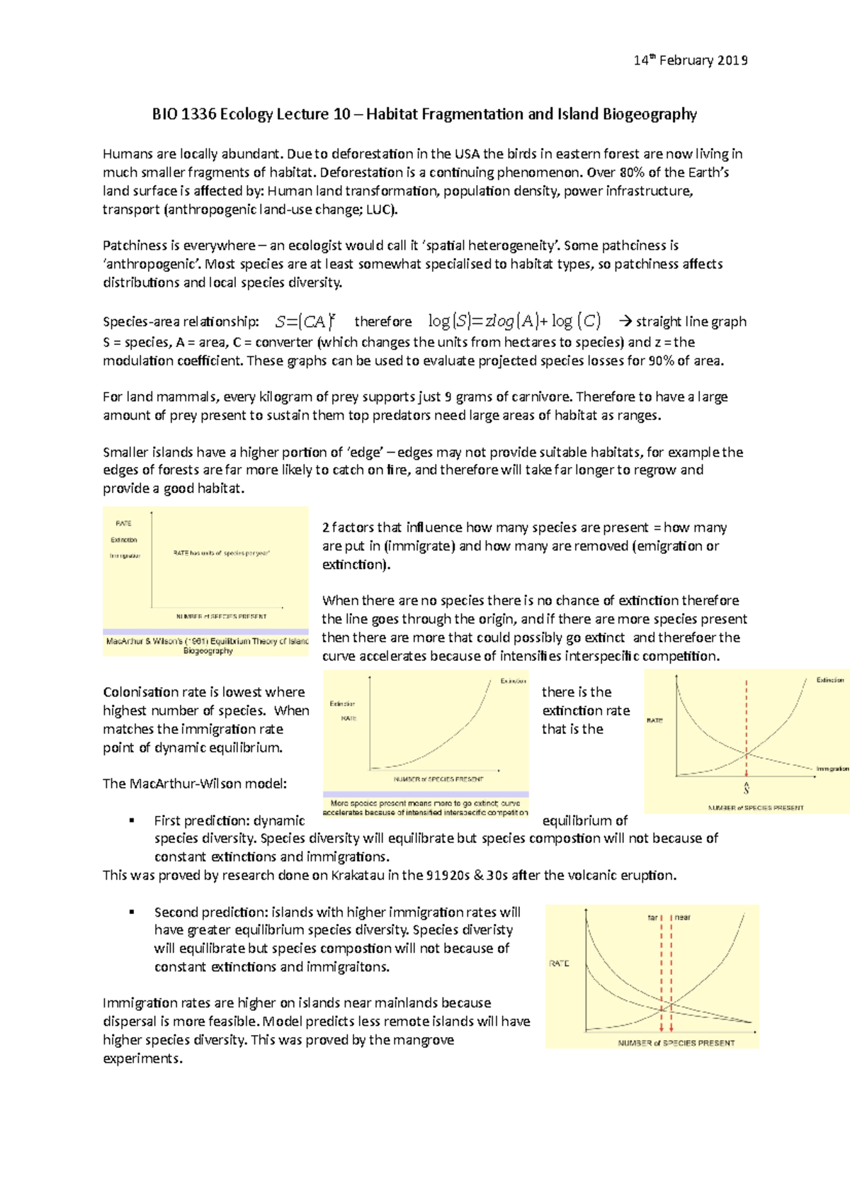 BIO 1336 Lecture 10 - Habitat fragmentation and island biogeography ...
