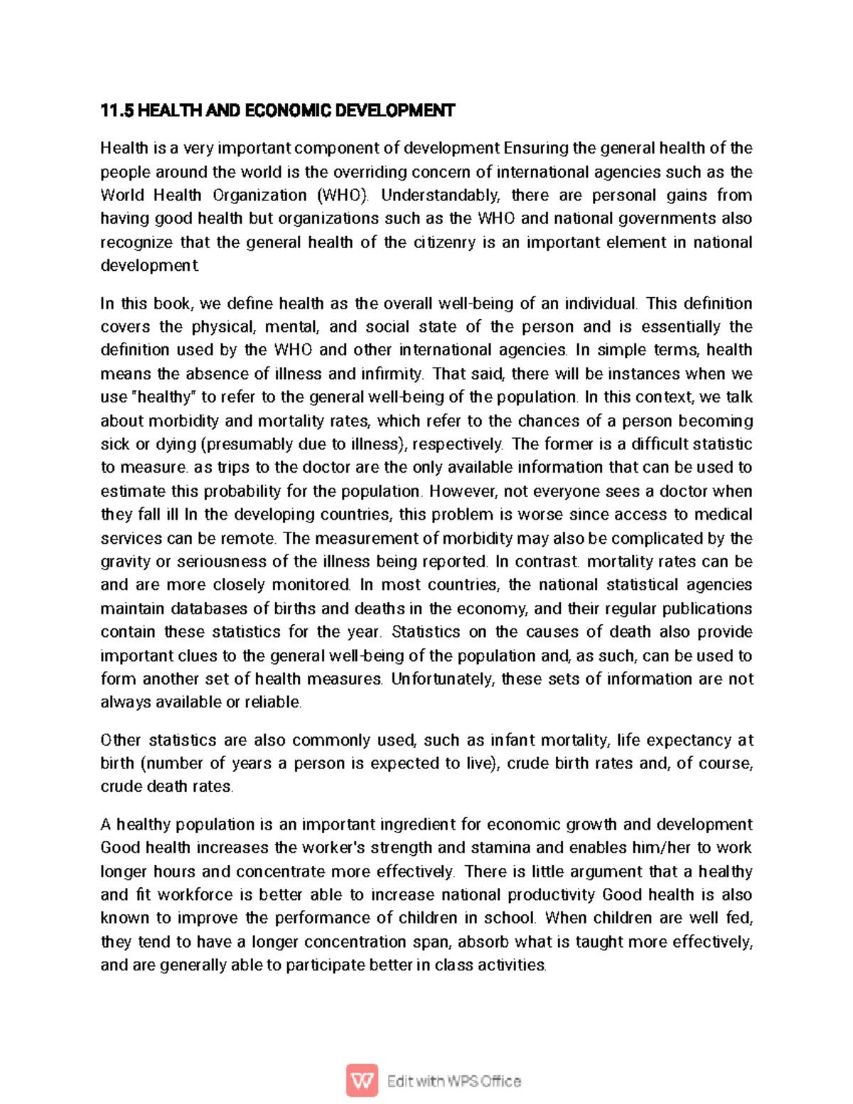 Health AND Economic Development - 11. 5 HEALTH AND ECONOMIC DEVELOPMENT ...