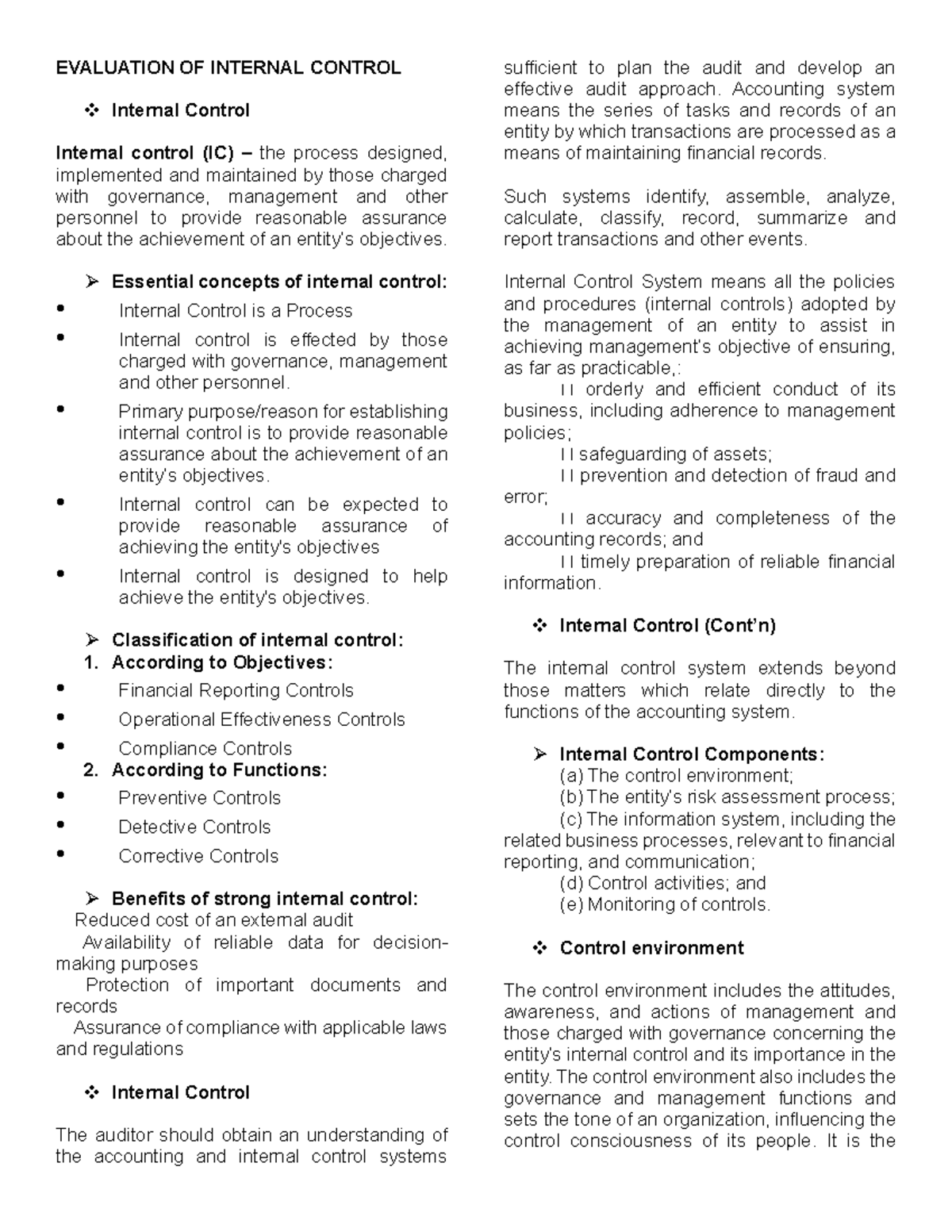 Evaluation of Internal Controls - EVALUATION OF INTERNAL CONTROL ...