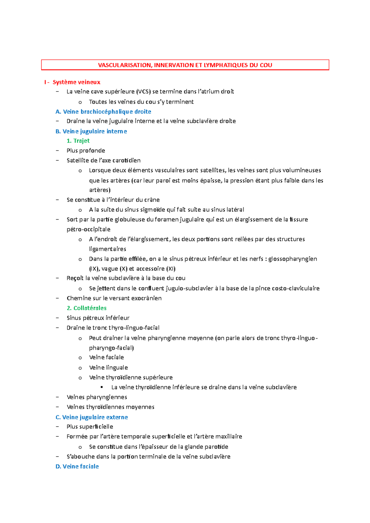 1. Vascularisation - Notes de cours 1 - VASCULARISATION, INNERVATION ET ...