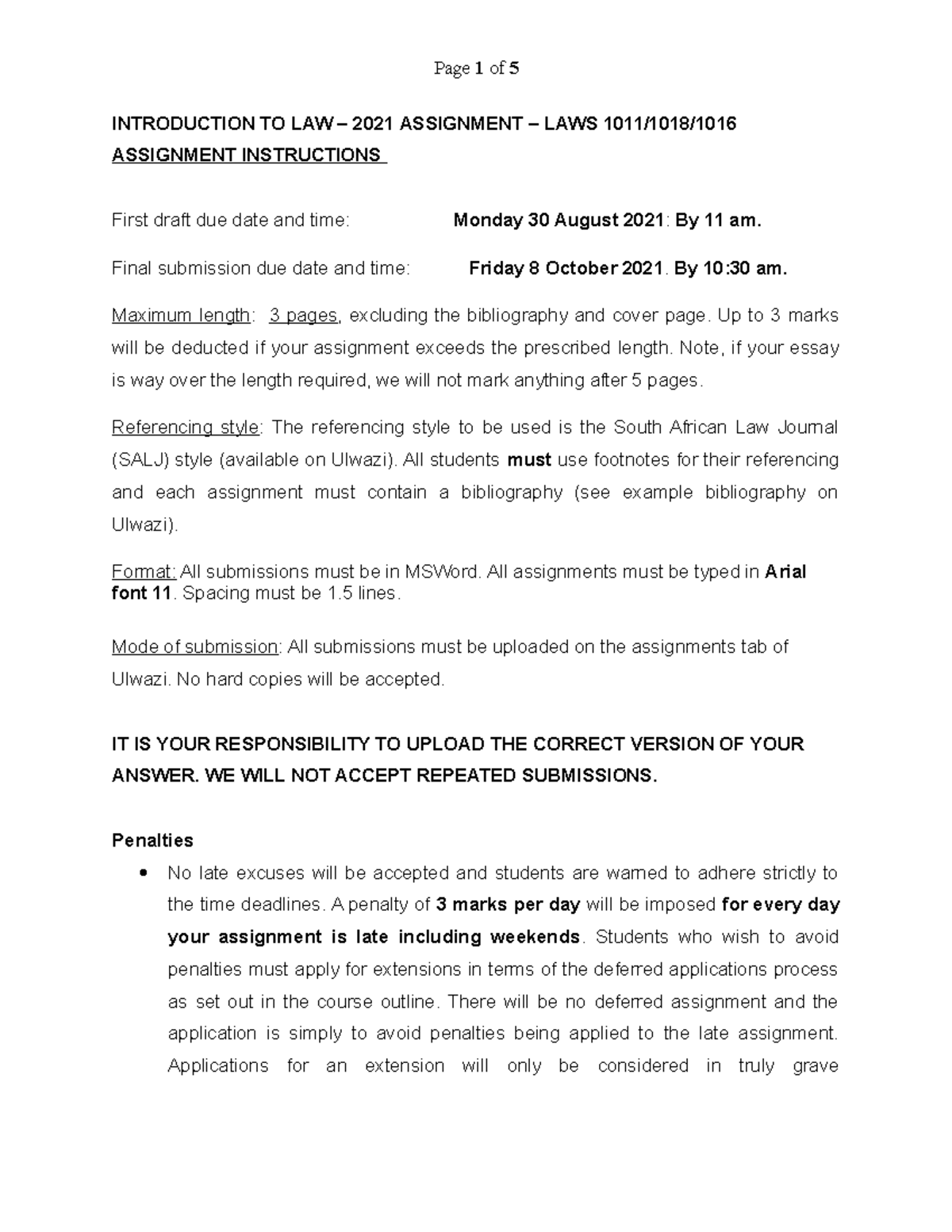 Introduction TO LAW 2021 Assignment - INTRODUCTION TO LAW – 2021 ...