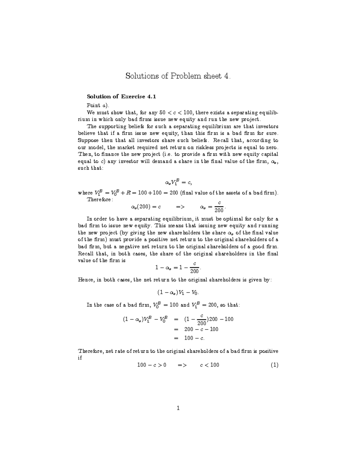 Solutions Problem Sheet 4 - Solutions of Problem sheet 4. Solution of ...