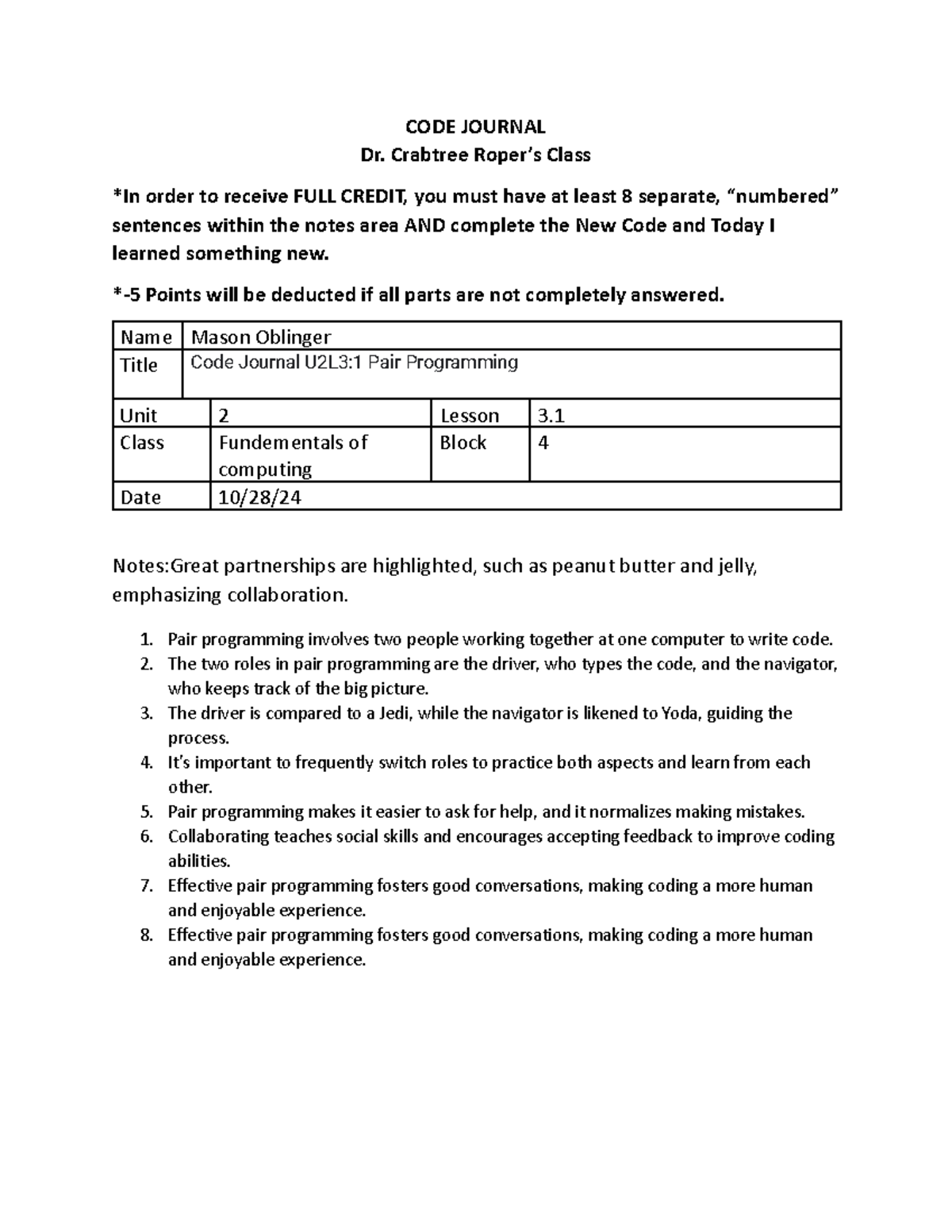 CODE Journal - V-9-11 - h23456787543 - CODE JOURNAL Dr. Crabtree Roper ...