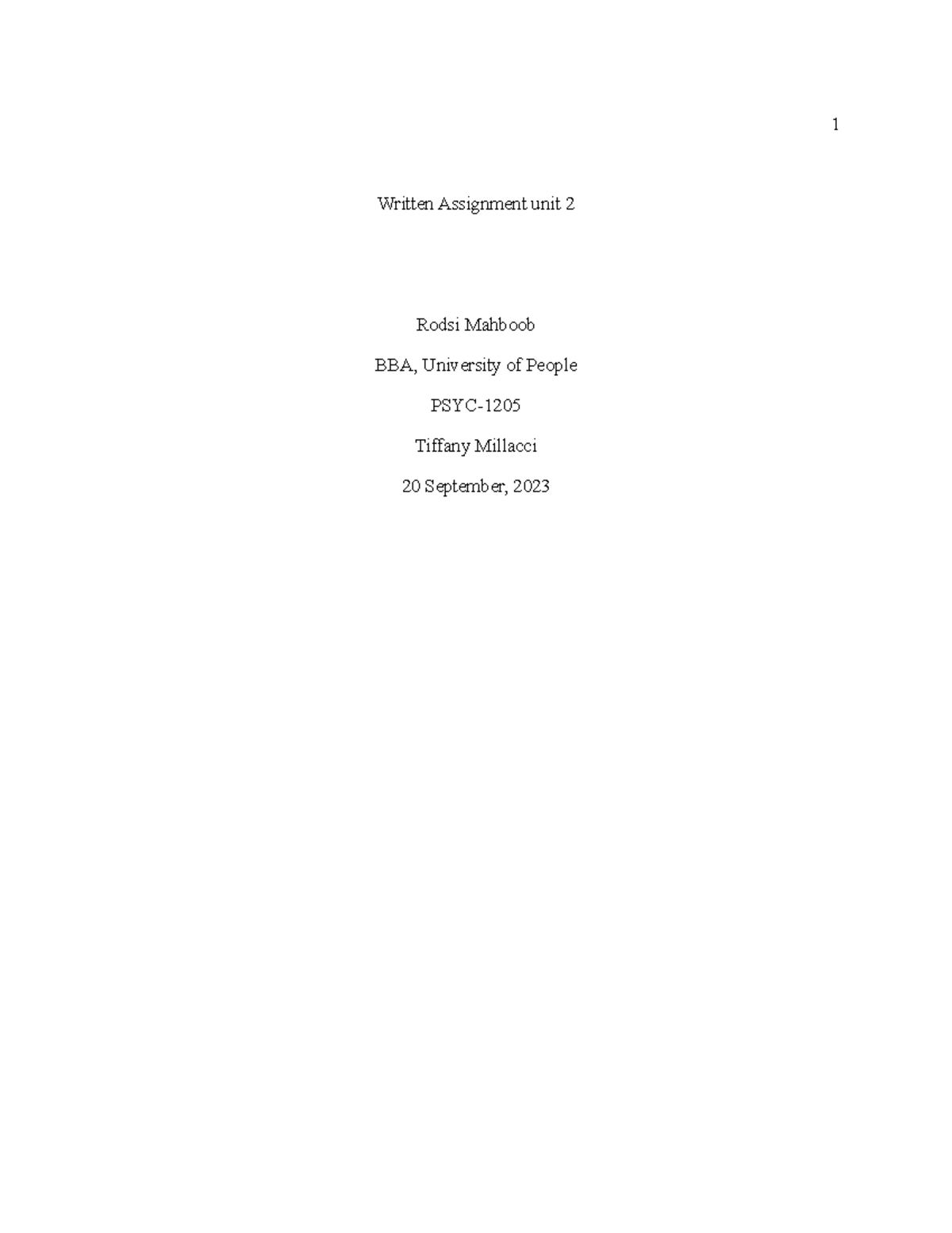 Psyc 1205 Written Assignment Unit 2 Written Assignment Unit 2 Rodsi
