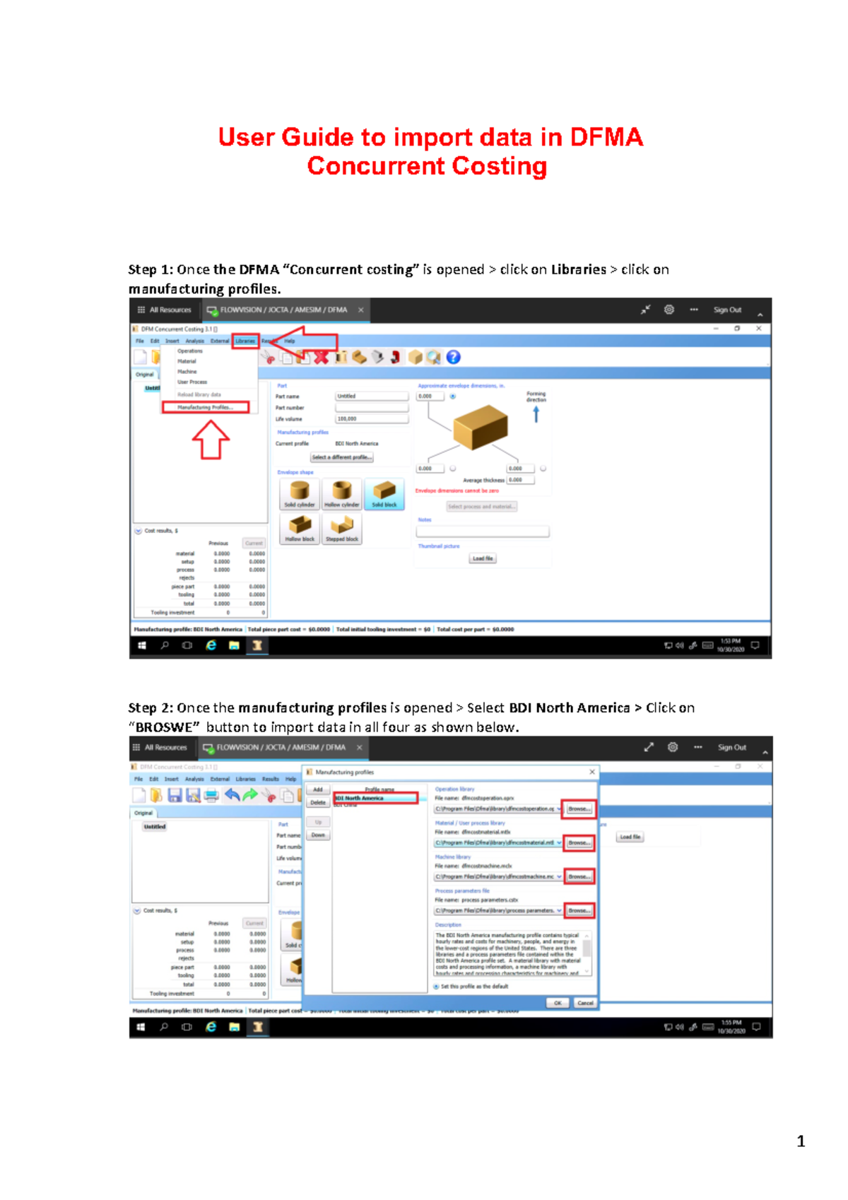 Dfma document - dfma - User Guide to import data in DFMA Concurrent Costing Step 1: Once the ...