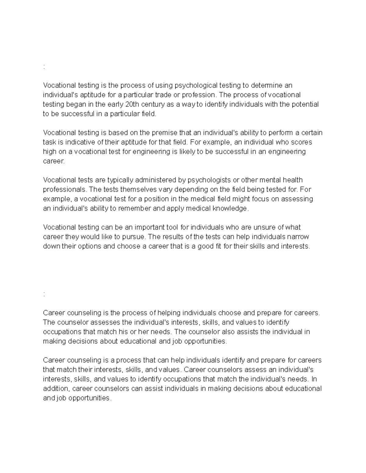 EDPSY405 course outline - : Vocational testing is the process of using ...