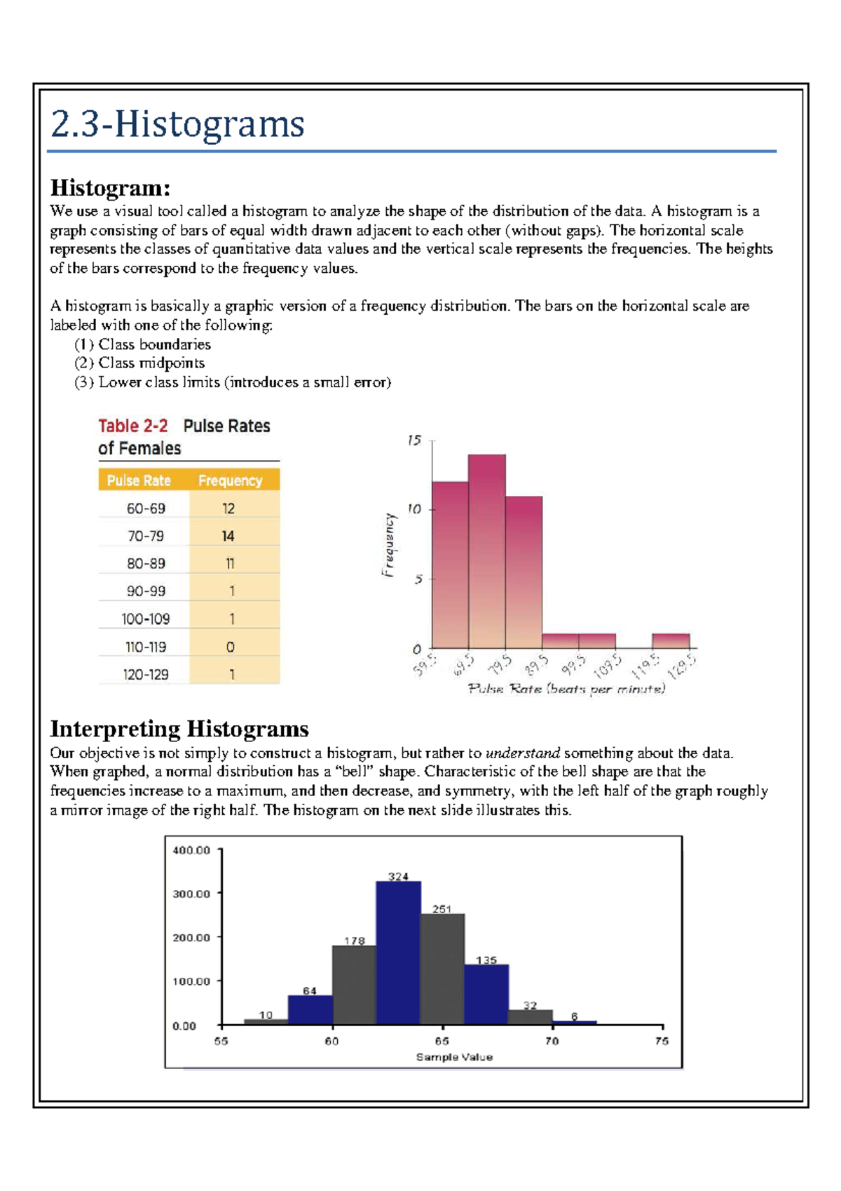 2-3-histograms - Lecture notes 1,2,3 - 2-Histograms Histogram: We use a ...
