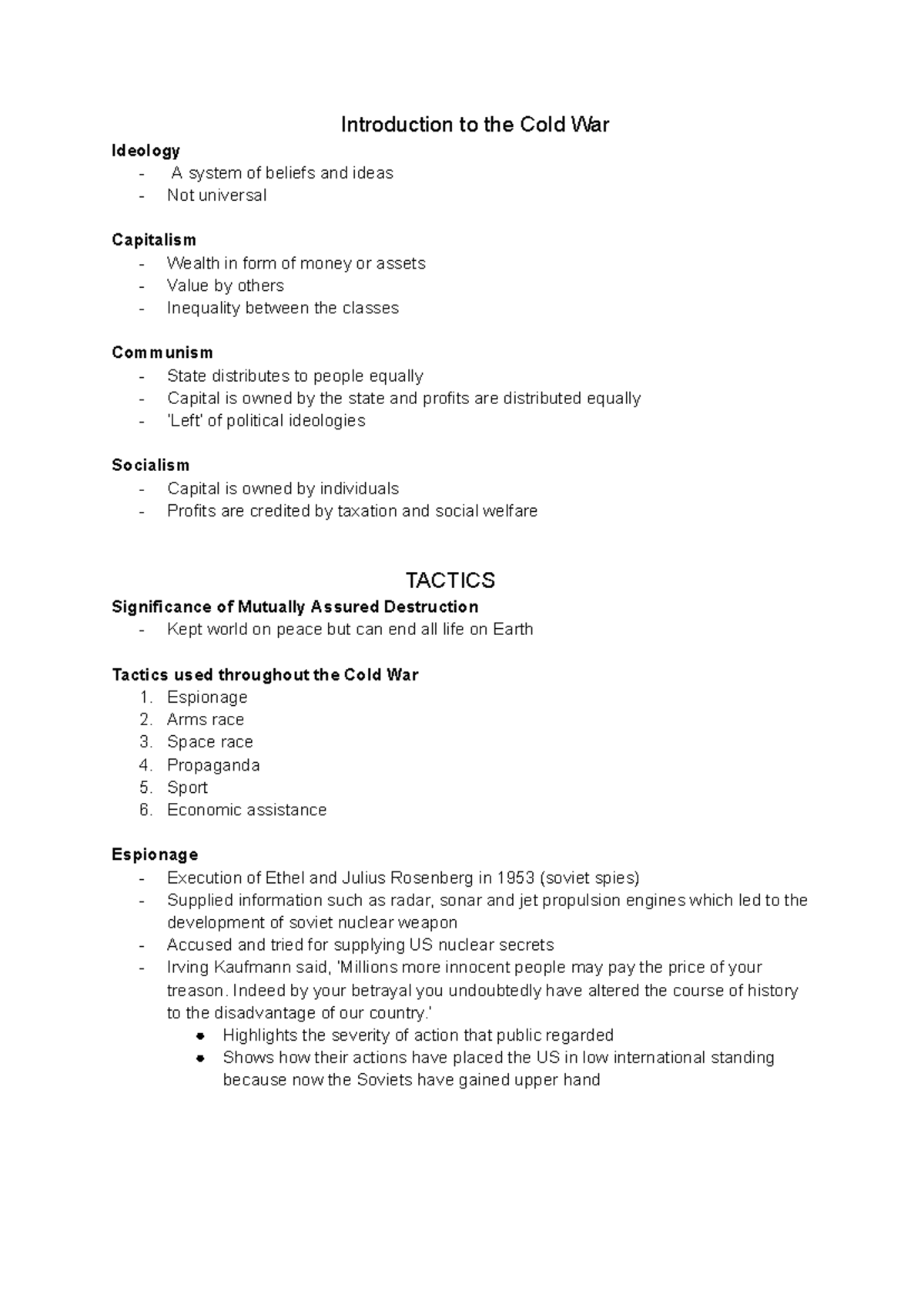 History term 1 notes cold war - Introduction to the Cold War Ideology ...