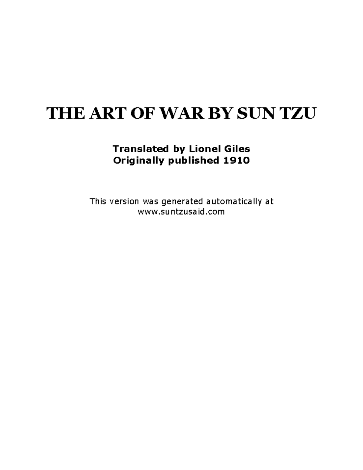 Sun Tzu art of war, pdf - THE ART OF WAR BY SUN TZU Translated by ...