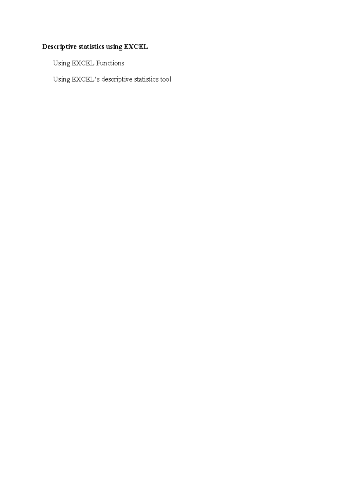 Lab 1 Excel Help - lab 1 - Descriptive statistics using EXCEL Using ...