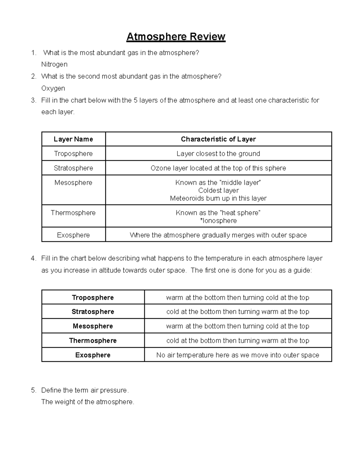 Copy of Atmosphere Review - Atmosphere Review 1. What is the most ...