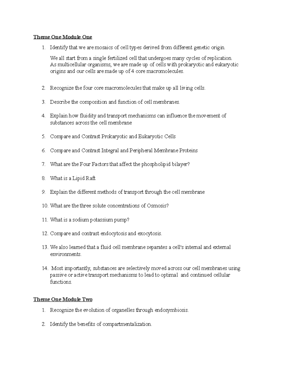 Updated BIo 1A03 Test One Study - Theme One Module One 1. Identify that ...