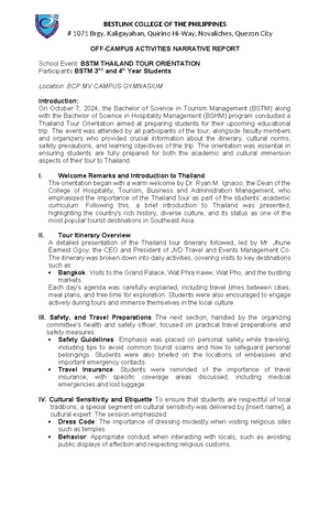 Student Orientation 04 05 Narrative Report - # 1071 Brgy. Kaligayahan ...