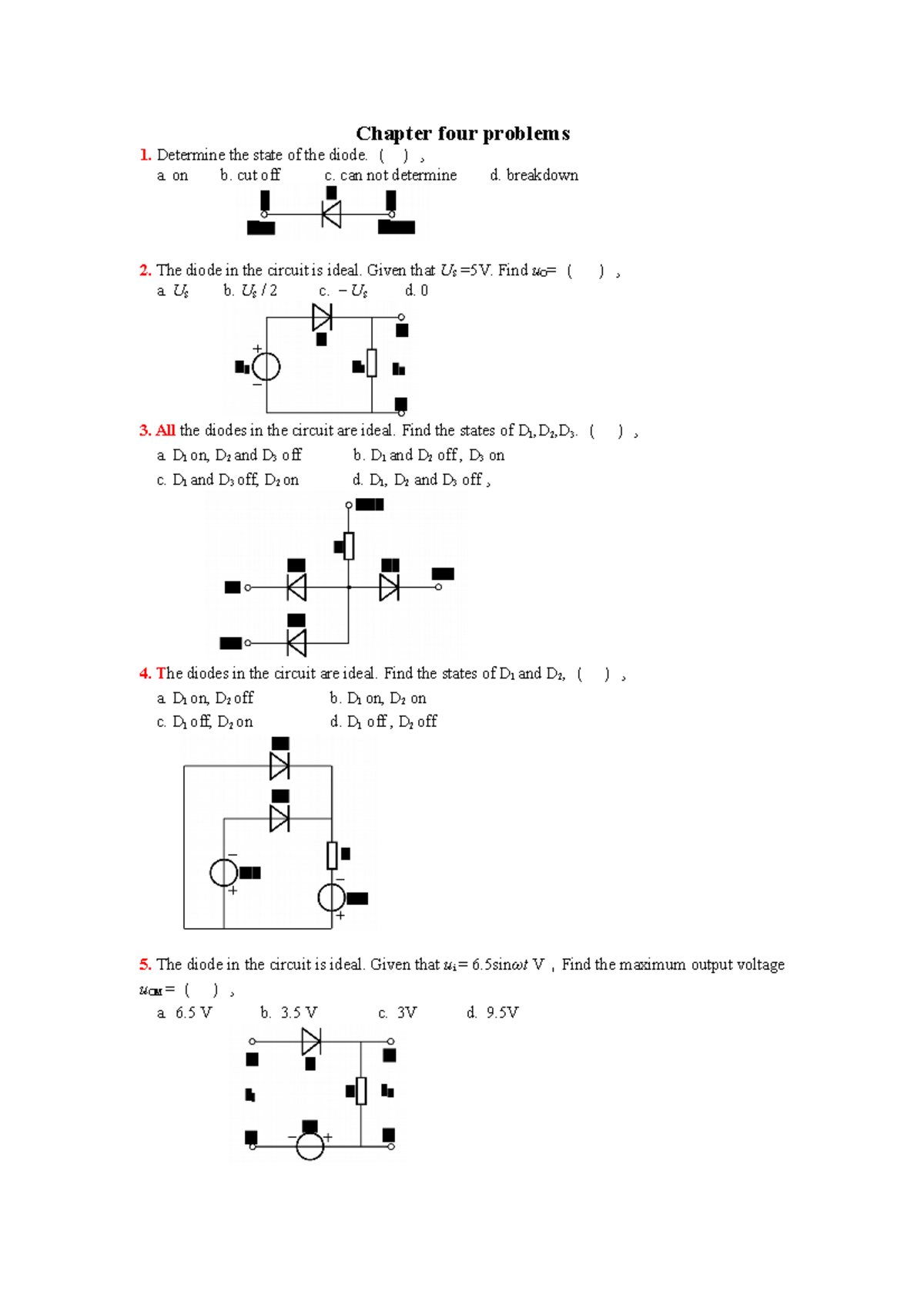 Chaper 4 problems - practice materials - Chapter four problems Determine the state of the diode ...