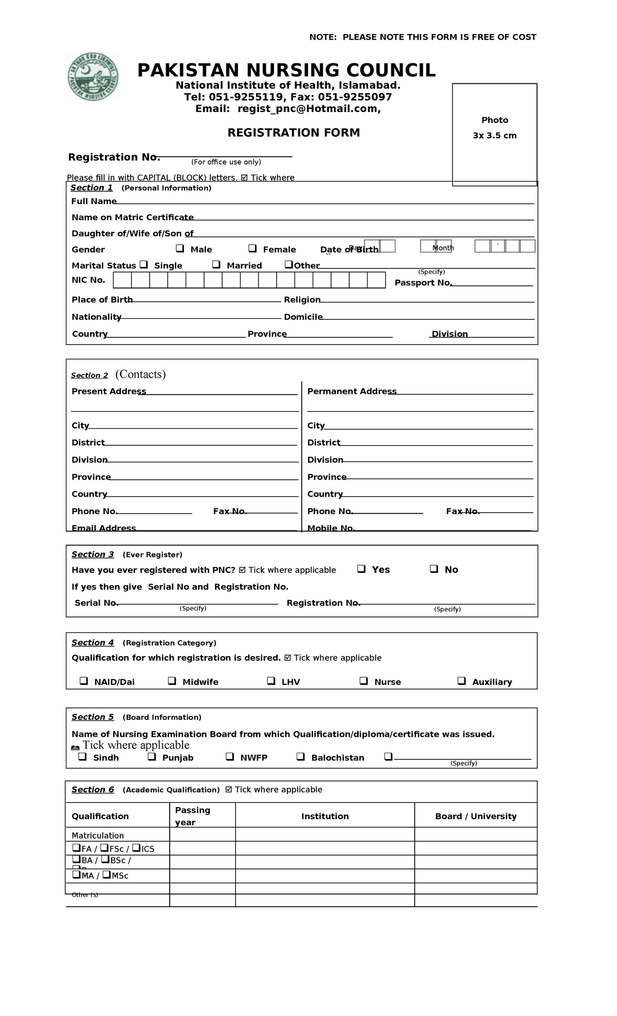 PNC Registration Form - pnc - Full Name Name on Matric Certificate ...