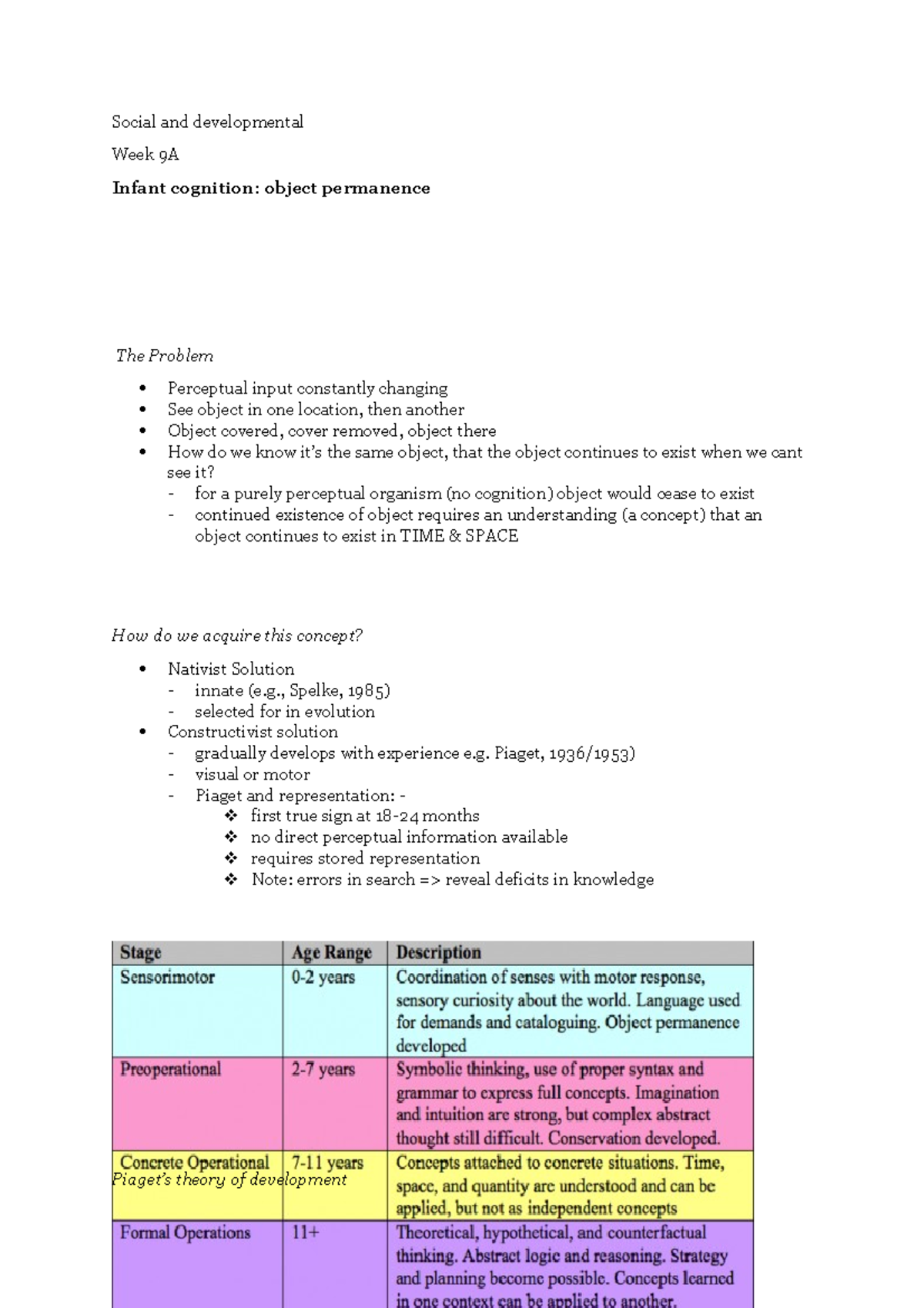 Infant cognition: object permanence - Social and developmental Week 9A ...