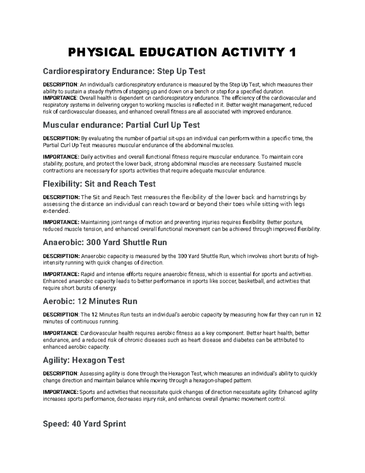 Physical Education Activity 1 - PHYSICAL EDUCATION ACTIVITY 1 ...