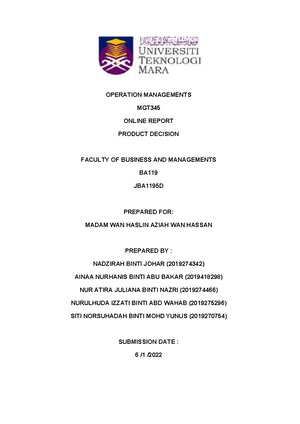 MGT345 (BMW) - Good luck :) - OPERATION MANAGEMENT (MGT345) GROUP ASSIGNMENT REPORT OPERATION ...