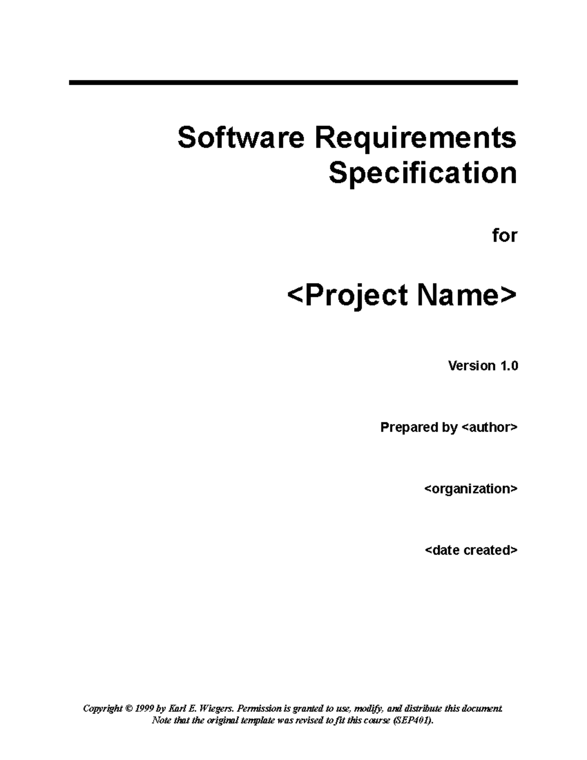 SEP401 A1 Part B IEEE Software Requirements Specification Template ...