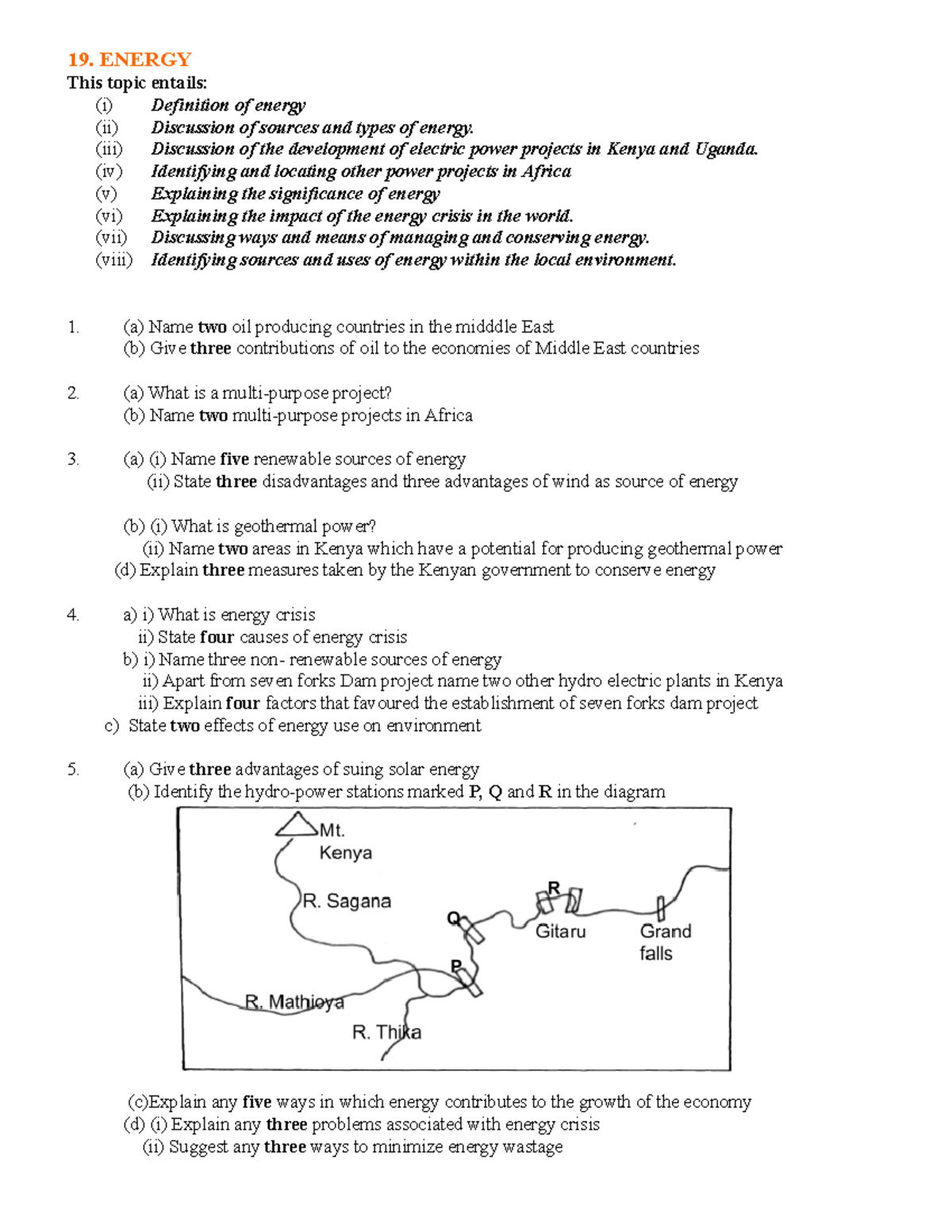 Energy Q - nice - 19. ENERGY This topic entails: (i) Definition of ...