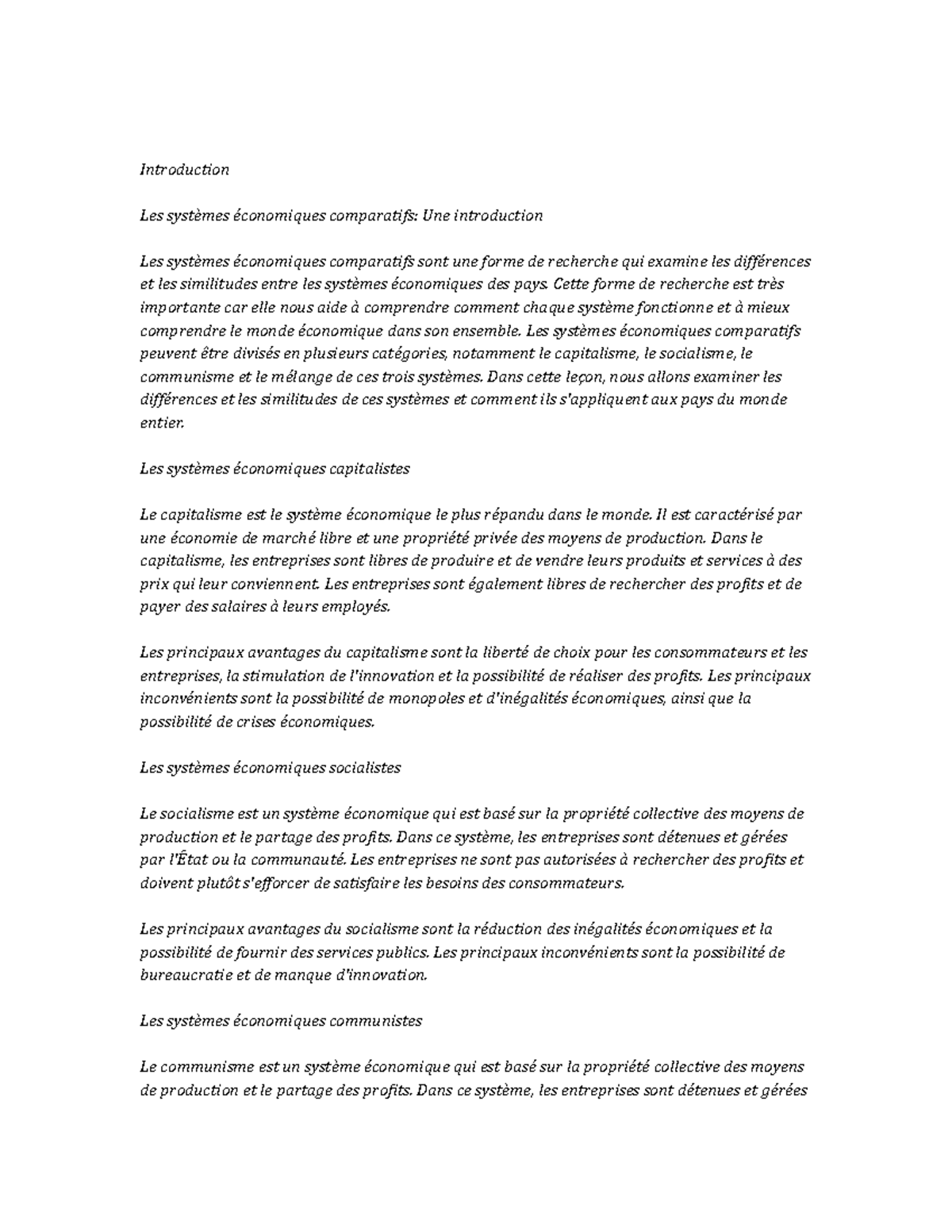 Comparative Economic Systems Study Notes - Introduction Les systèmes ...
