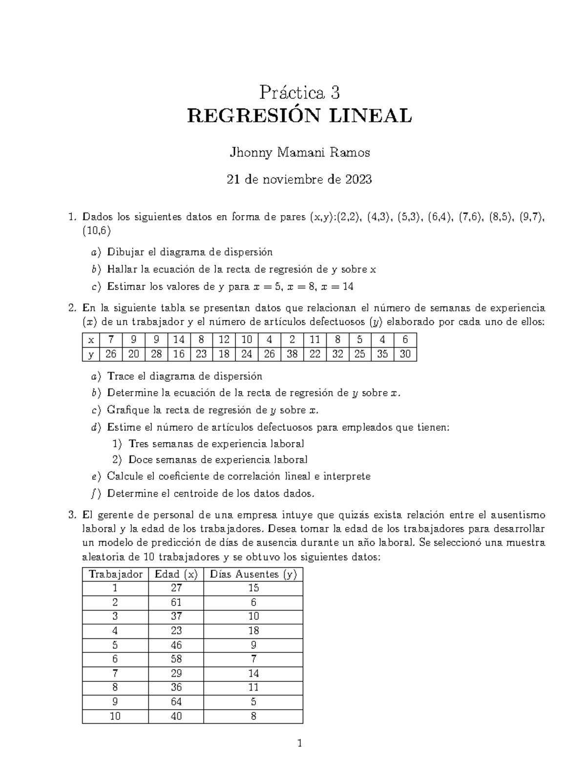 Práctica 3 - Práctica líneas de regresión. - Pr ́actica 3 REGRESI ́ON ...