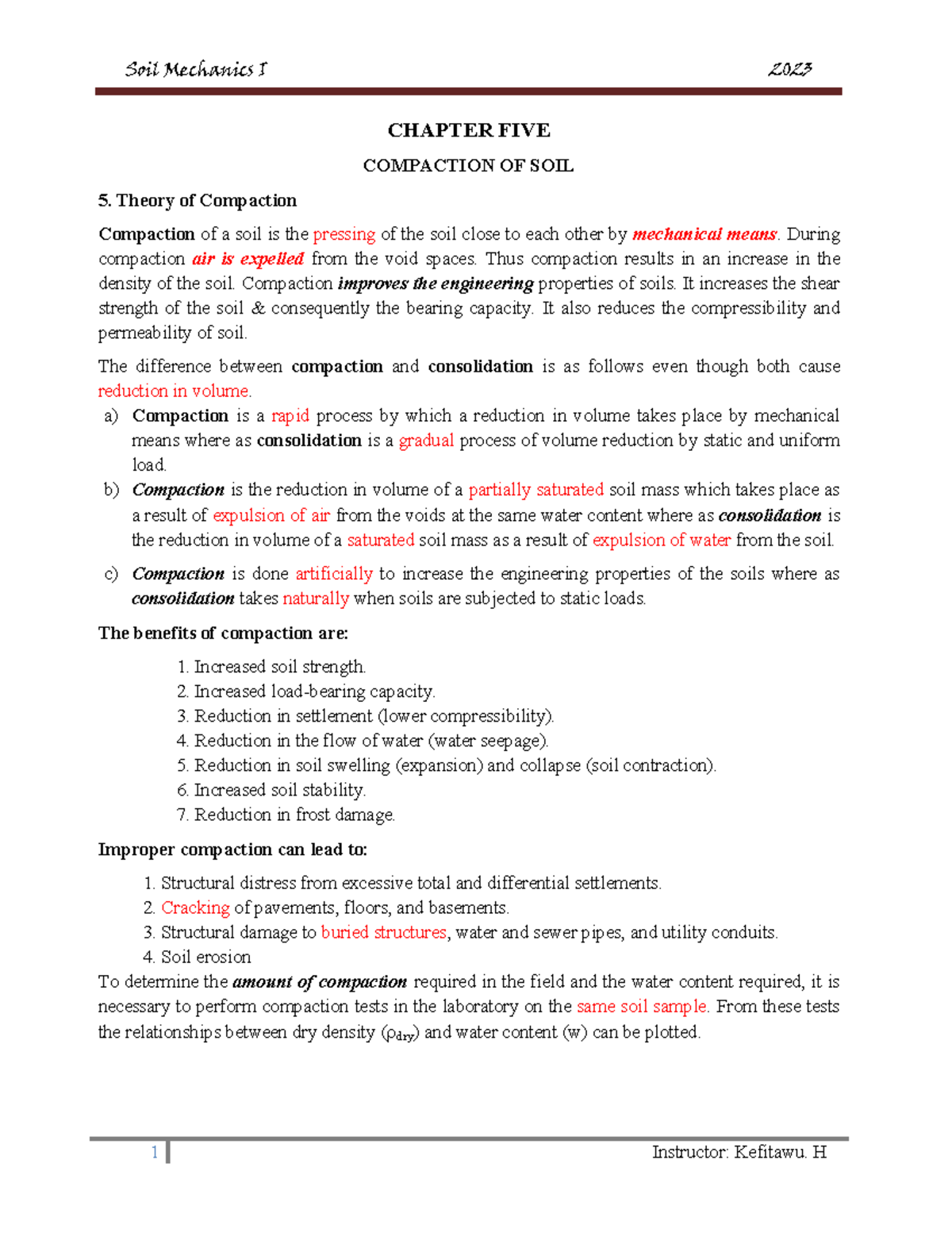Chapter 5 - Soil Compaction - CHAPTER FIVE COMPACTION OF SOIL Theory of ...