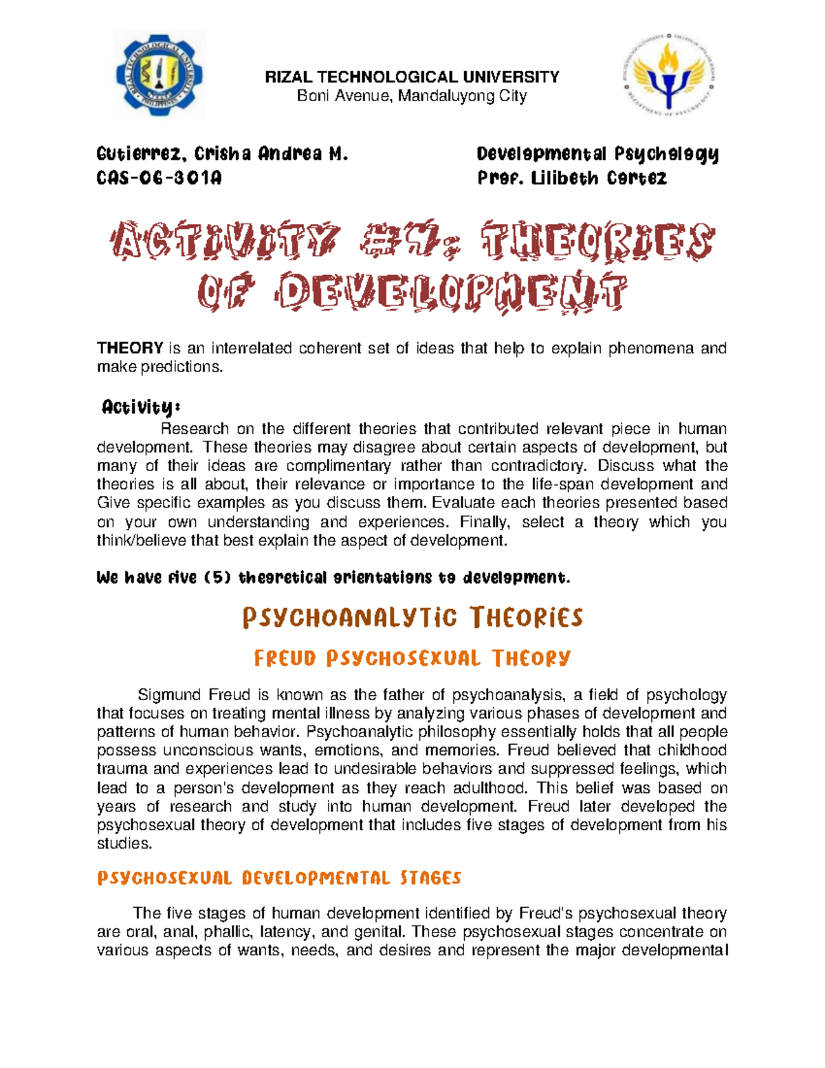 Activity #4 - Theories of Development - Gutierrez, Crisha Andrea M ...