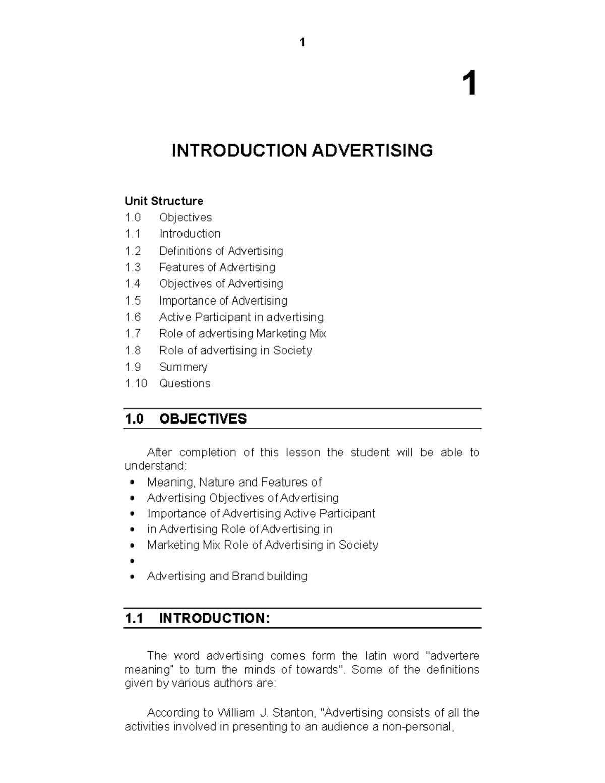 Advertising Notes 2020 - 1 INTRODUCTION ADVERTISING Unit Structure 1 ...